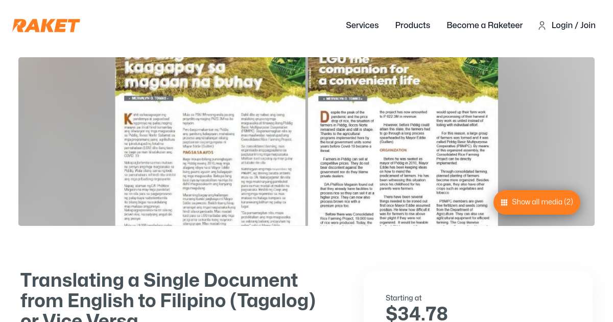 Translating a Single Document from English to Filipino (Tagalog) or ...
