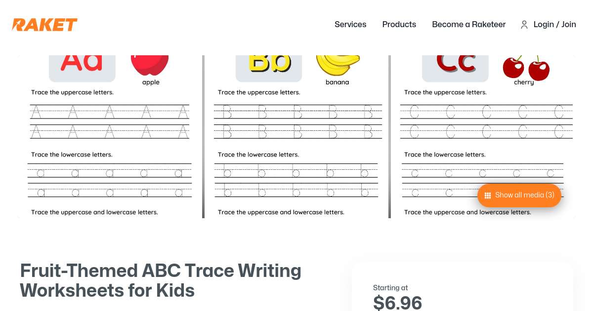 Fruit-Themed ABC Trace Writing Worksheets for Kids by caponpon_carlene ...
