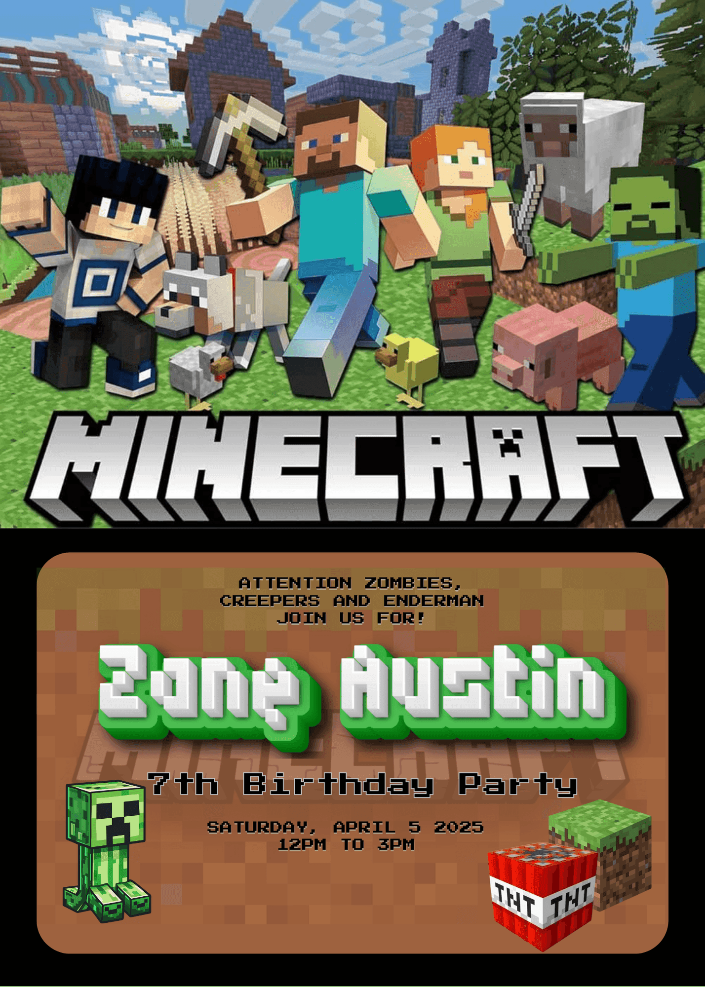 Minecraft Birthday Invitation Cards FREE Editable Blank Minecraft