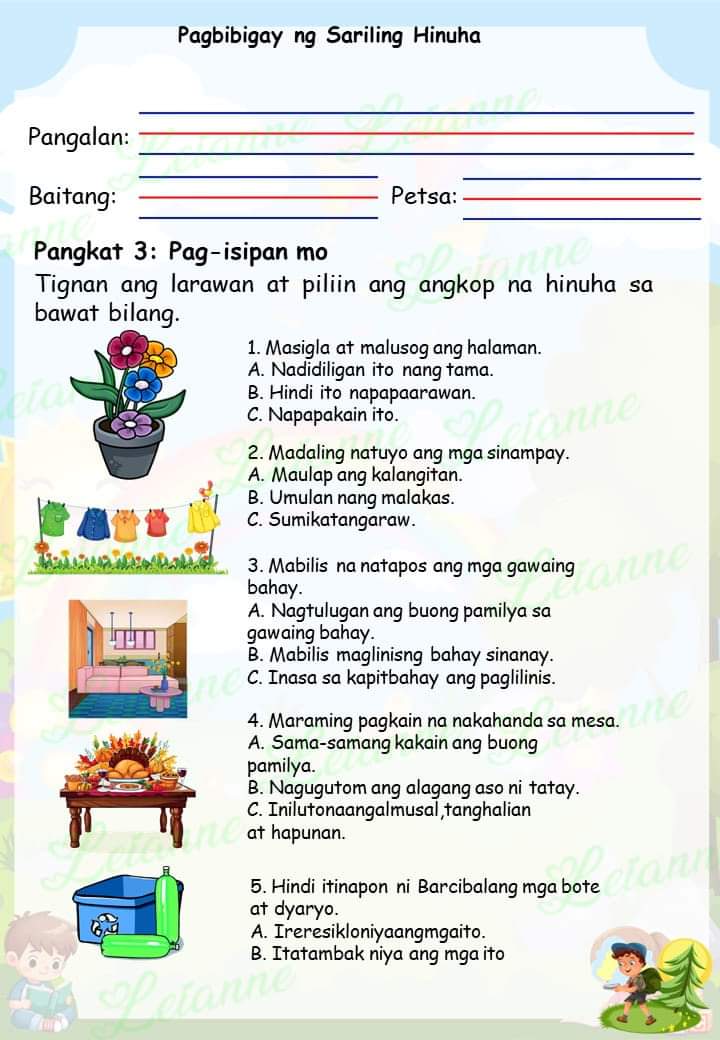 Pagbibigay Hinuha Worksheet NCR FINAL FILIPINO6 Q1 M7.pdf 6 FILIPINO