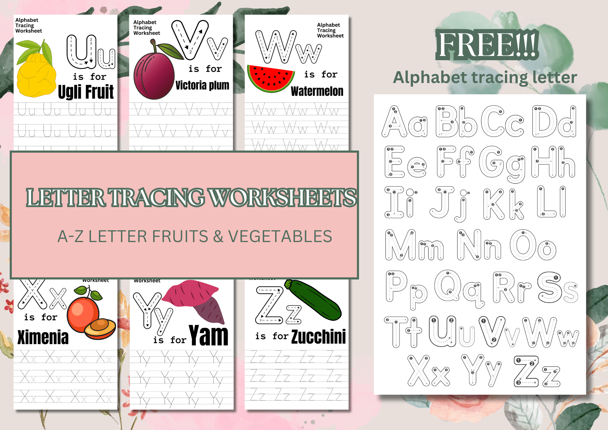Fruits Vegetables From A To Z Alphabet Letter Tracing