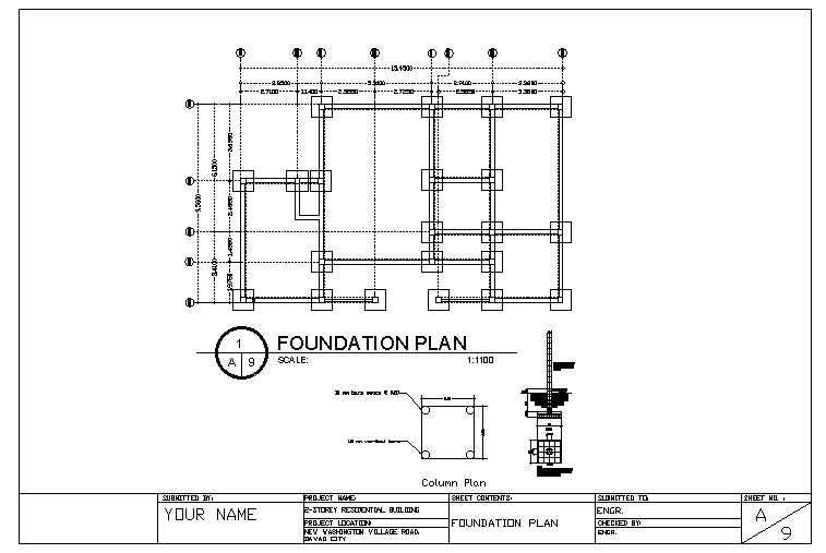 Two Storey Residential Foundation Plan Two Storey House 2D DWG Plan