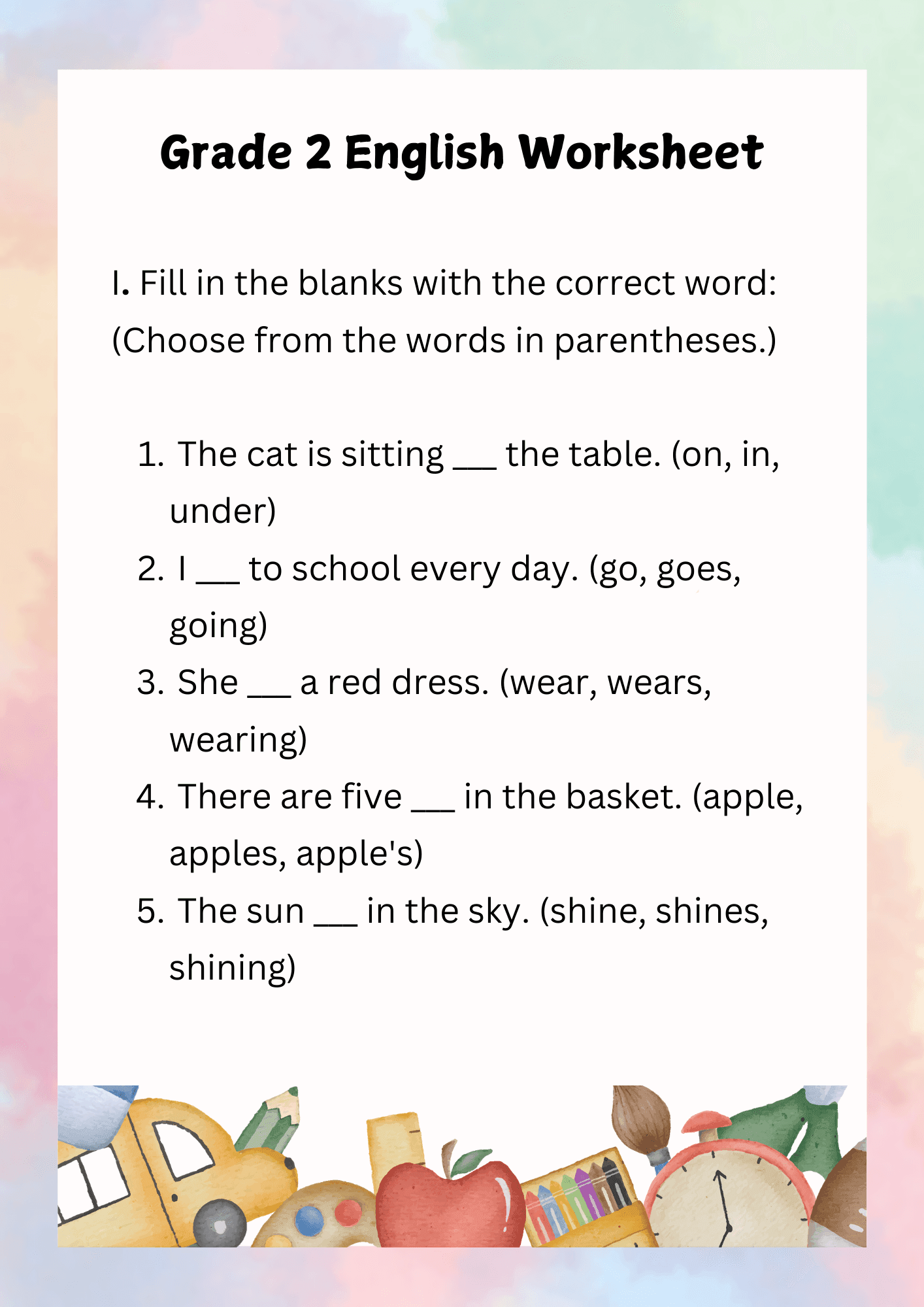 English Worksheets For Grade 1 And 2
