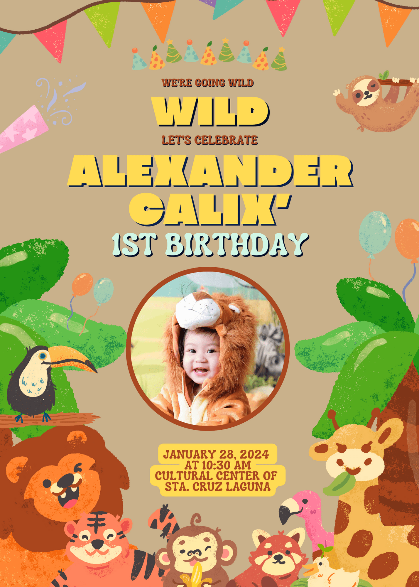 Safari 1st Birthday Party Invitation Wording Safari Invitation Card By