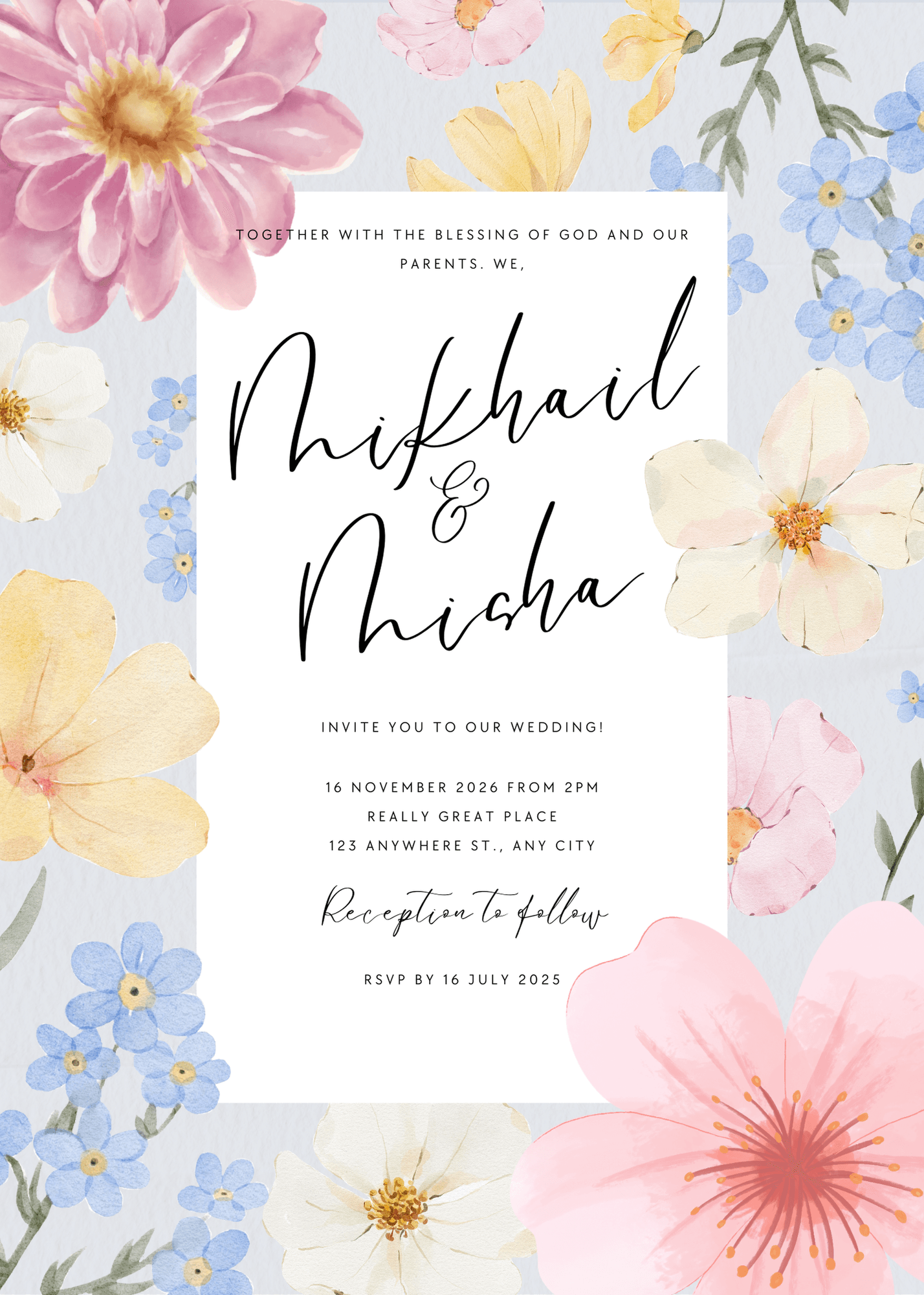 Pastel Flower Wedding Invitations Romantic Floral Pastel Wedding