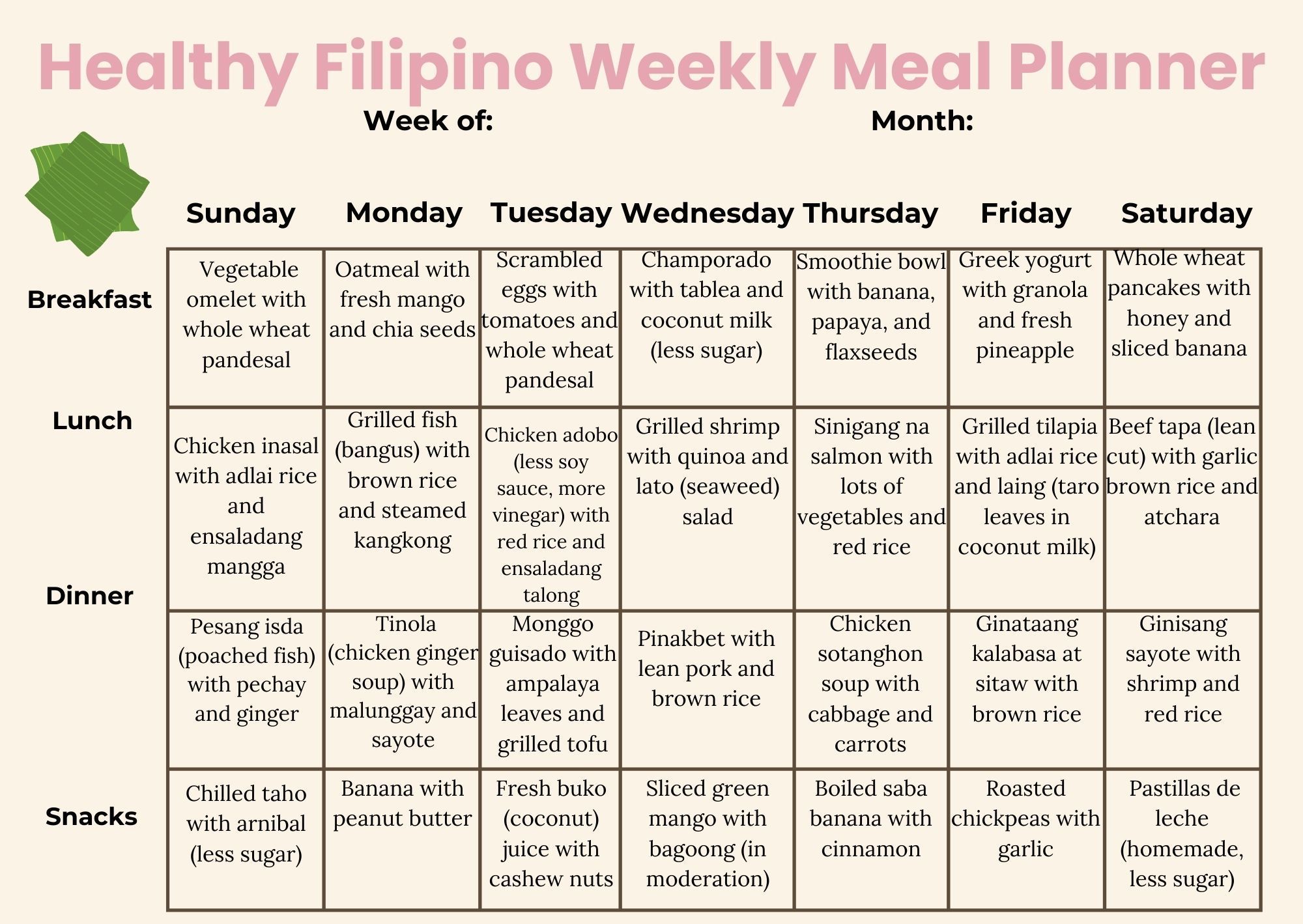 Healthy Meal Plan For A Week Pinoy - Infoupdate.org