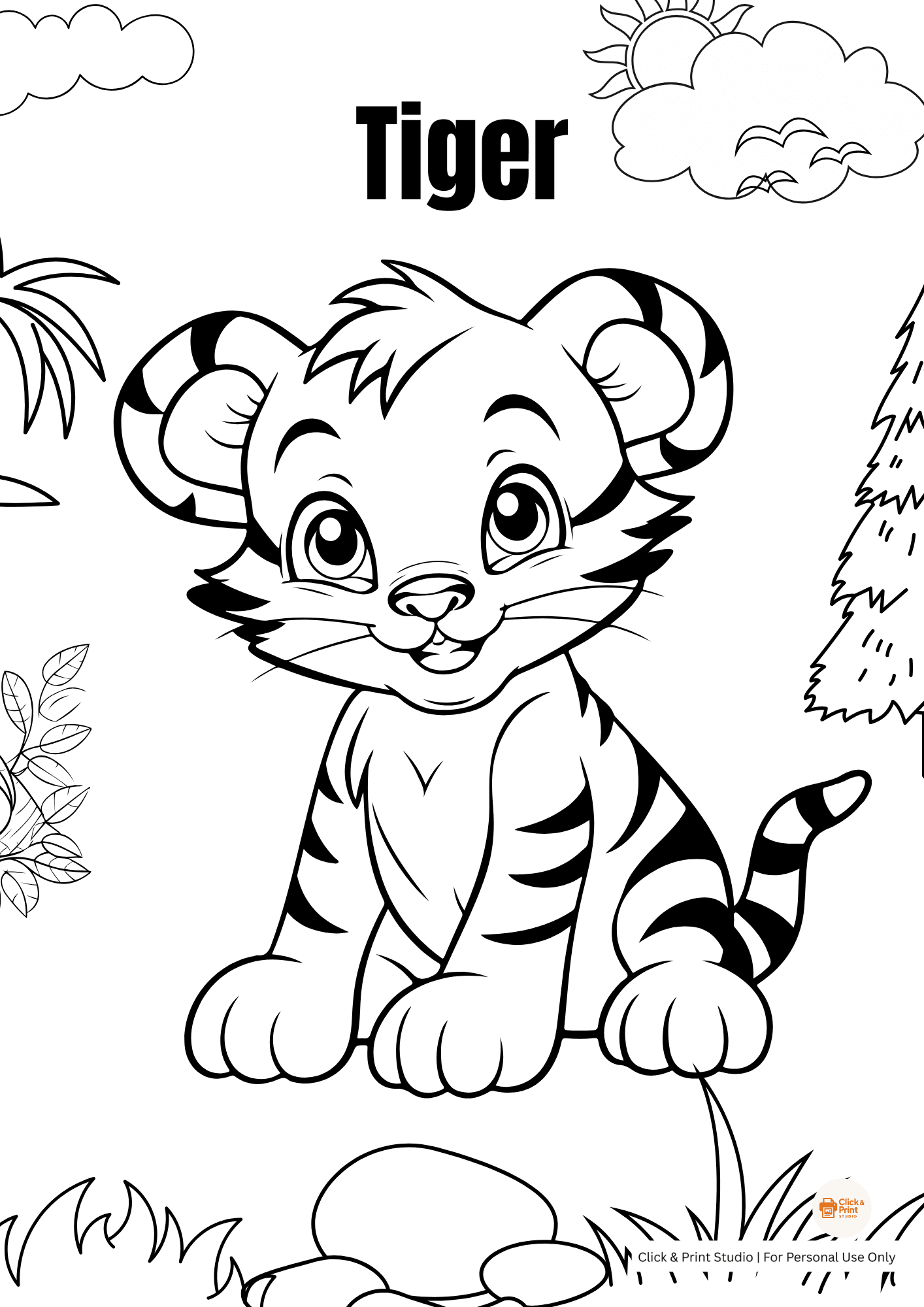 Baby Jungle Animal Coloring Sheets To Print Cute Little Tiger In The
