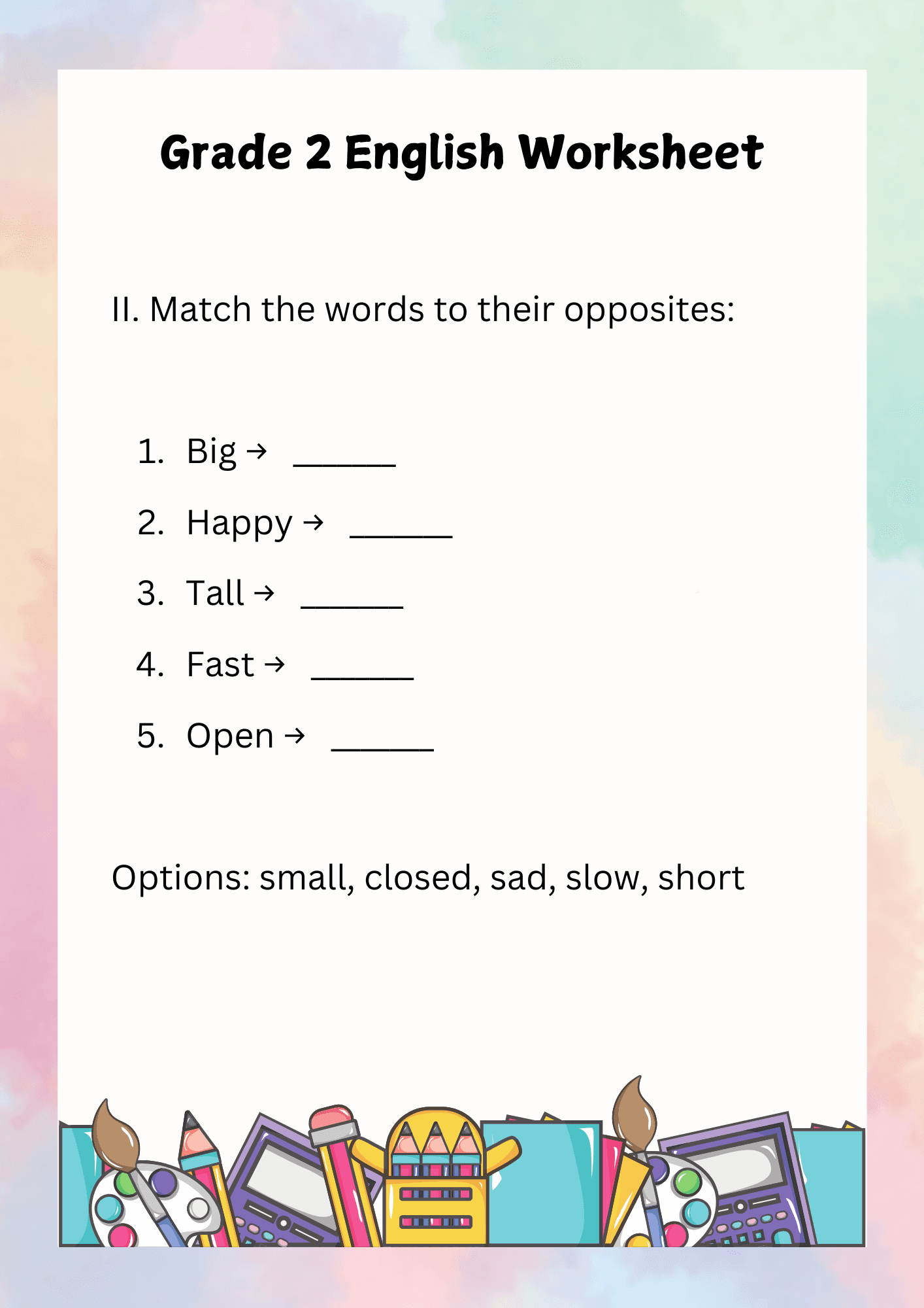 Printable Worksheets For Grade 2 English