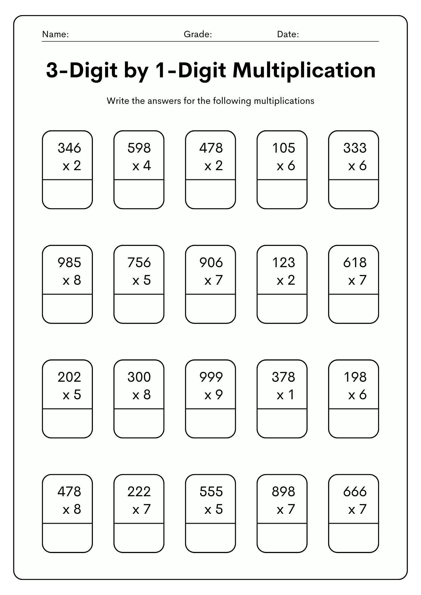 3 Grade Multiplication Worksheet