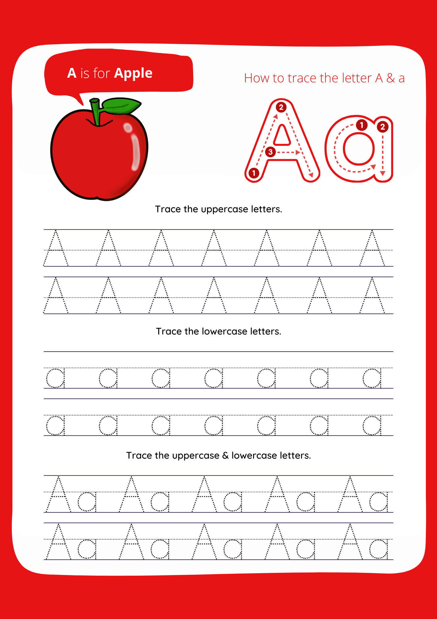 Letter Aa Worksheets For Kindergarten