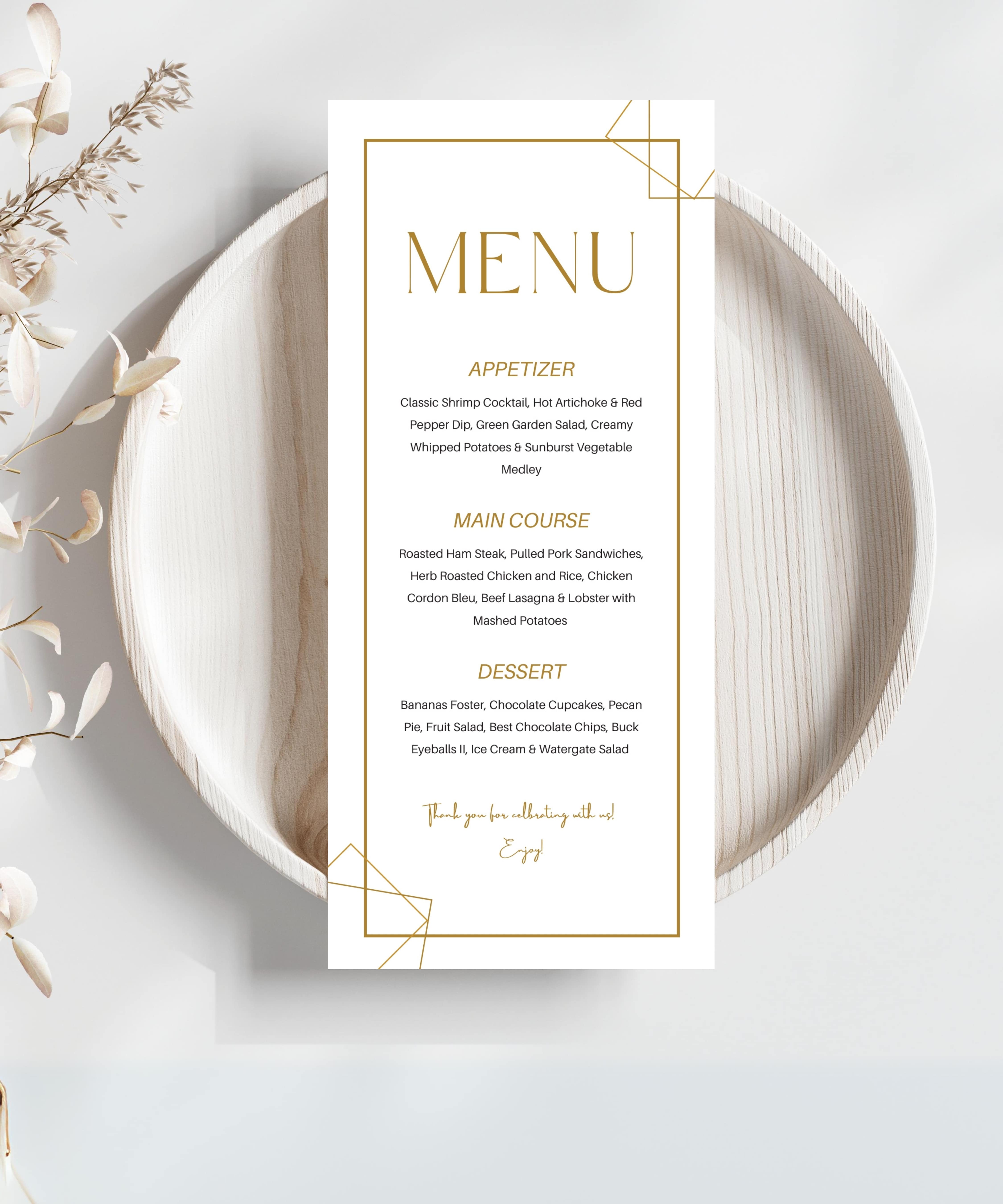 Wedding Reception Menu Template