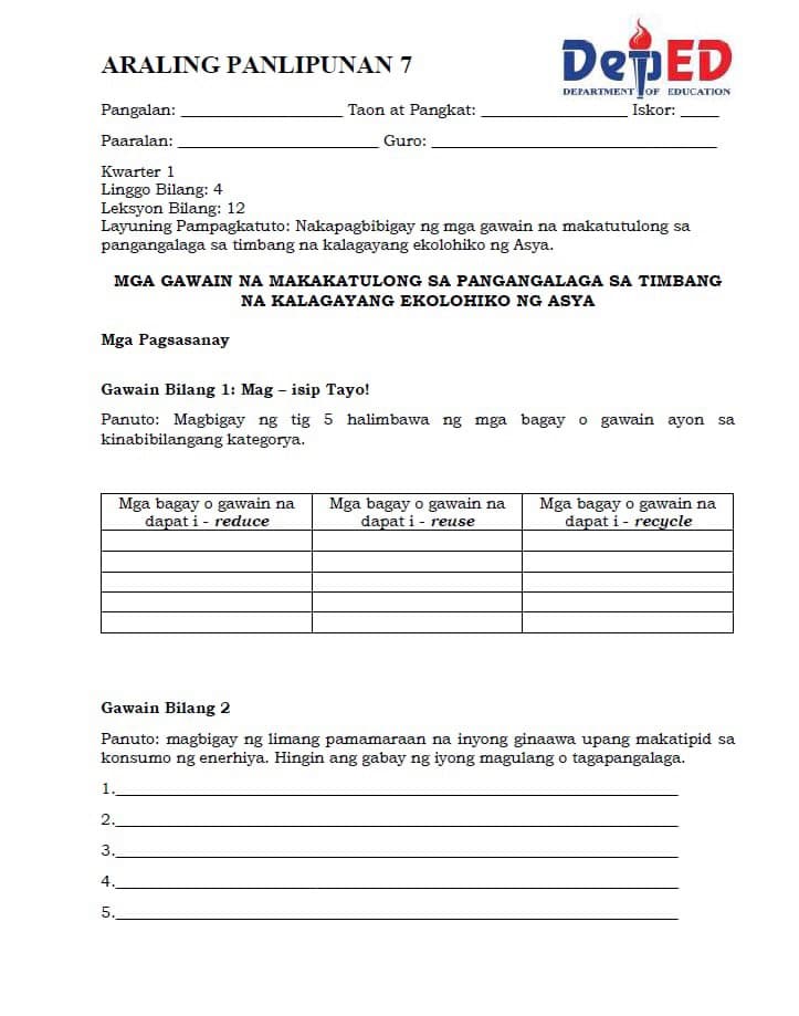 Araling Panlipunan Asya Araling Panlipunan (4th Grading)