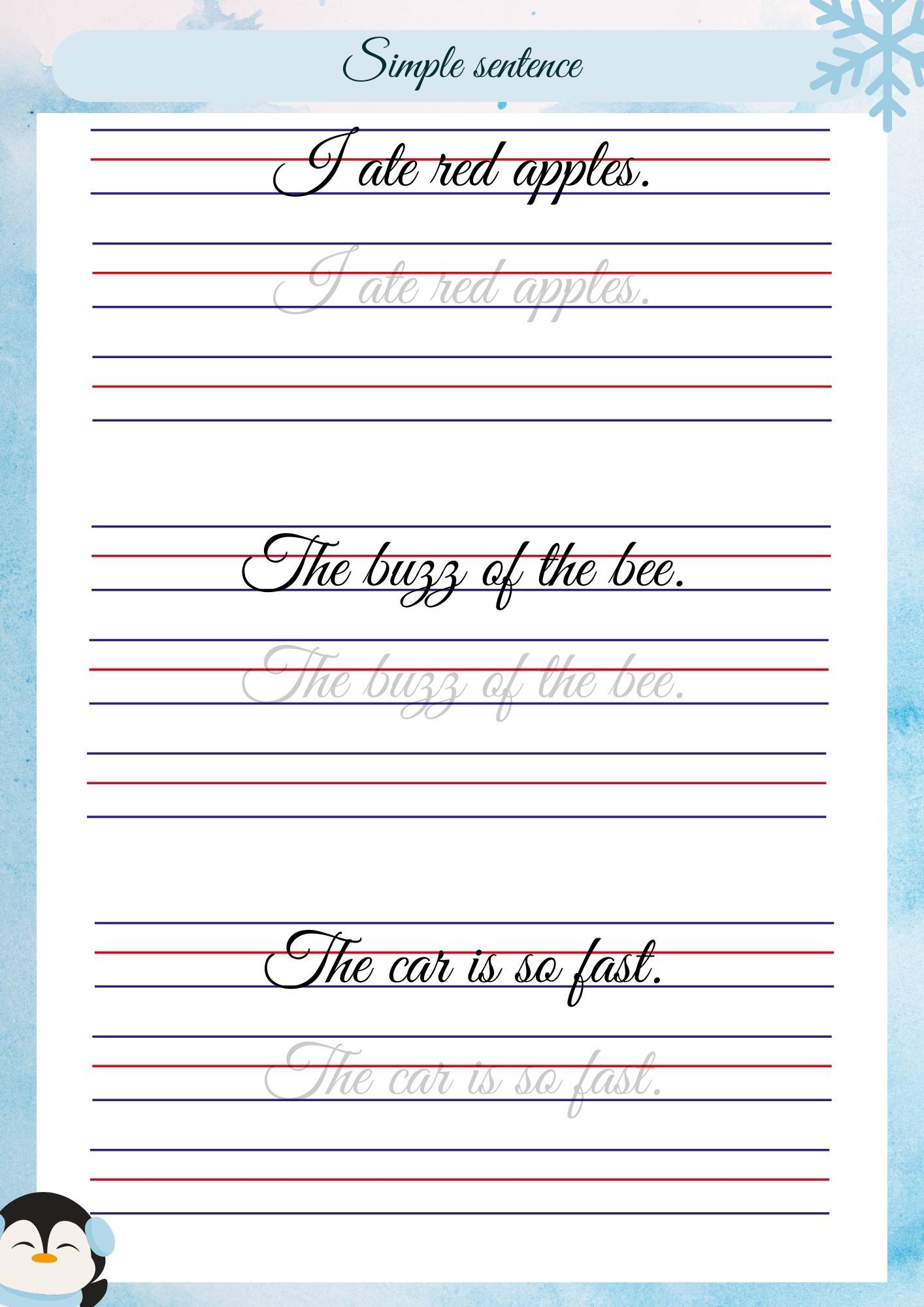 Cursive Writing Simple Sentences Worksheets Simple Sentences For
