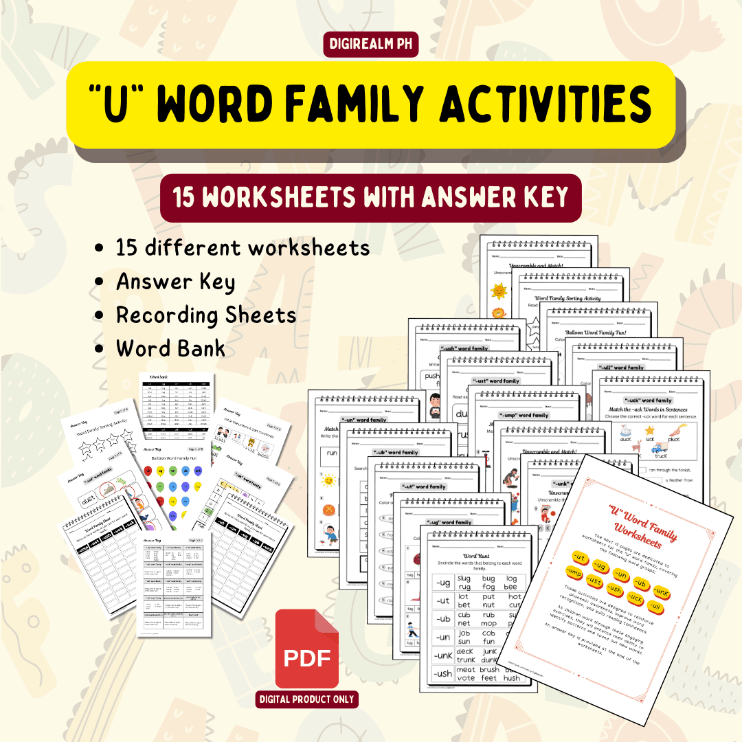 Ut Word Family Color And Match Word Families Word Family Worksheets