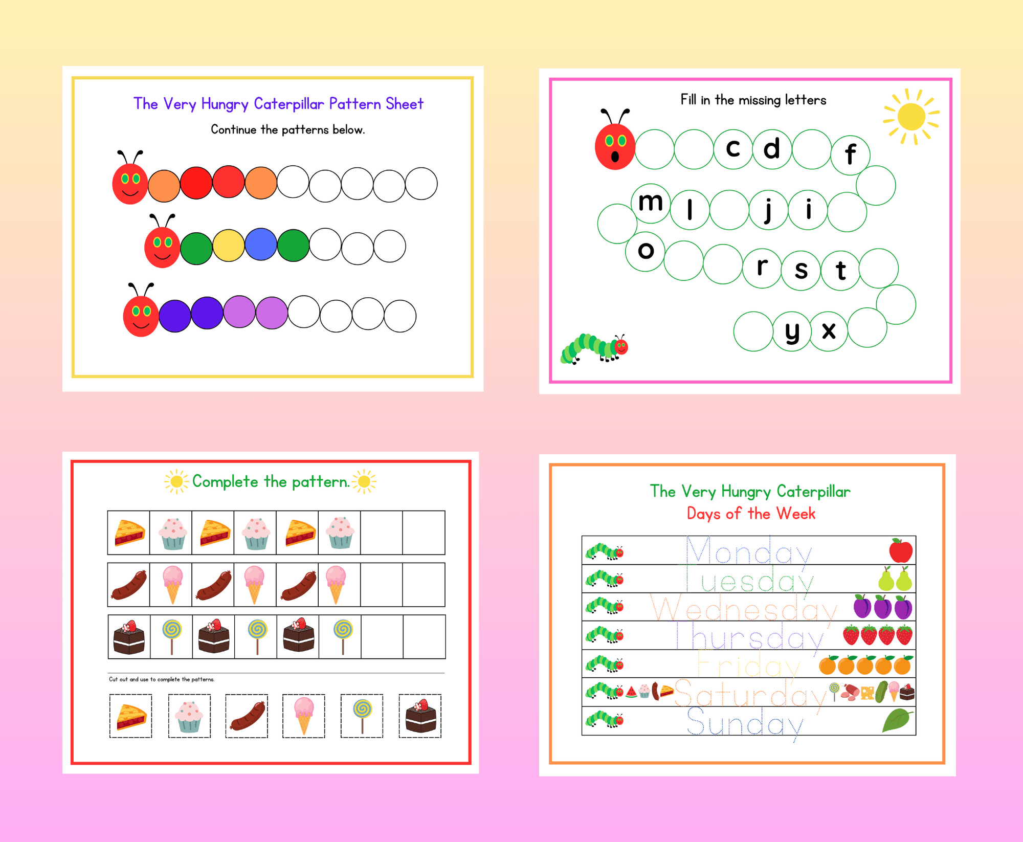 The Very Hungry Caterpillar Pattern Sheets Sweet And Lovely Crafts: