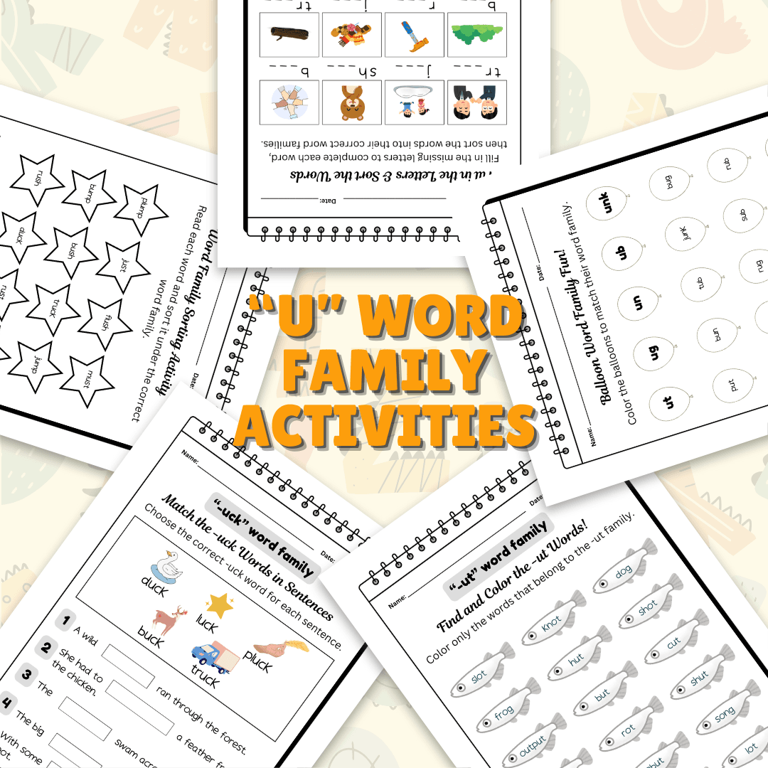 Ut Word Family Color And Match Word Families Word Family Worksheets