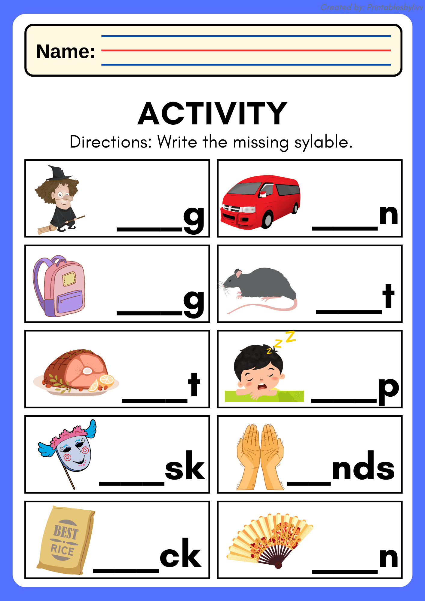 Syllables Worksheets For Kindergarten Syllable Count Worksheet
