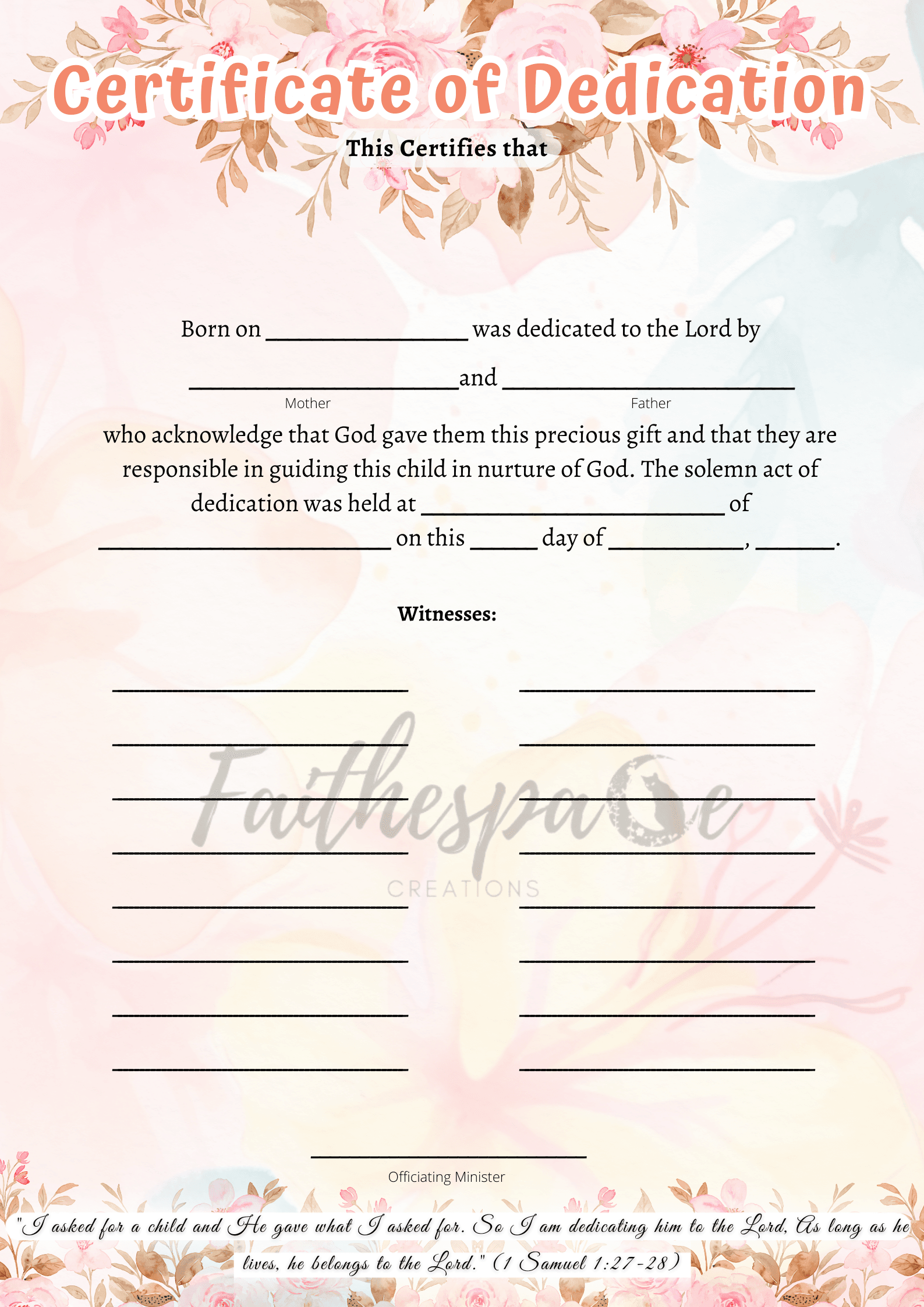 Sample Certificate Of Dedication Free Church Baby Dedication