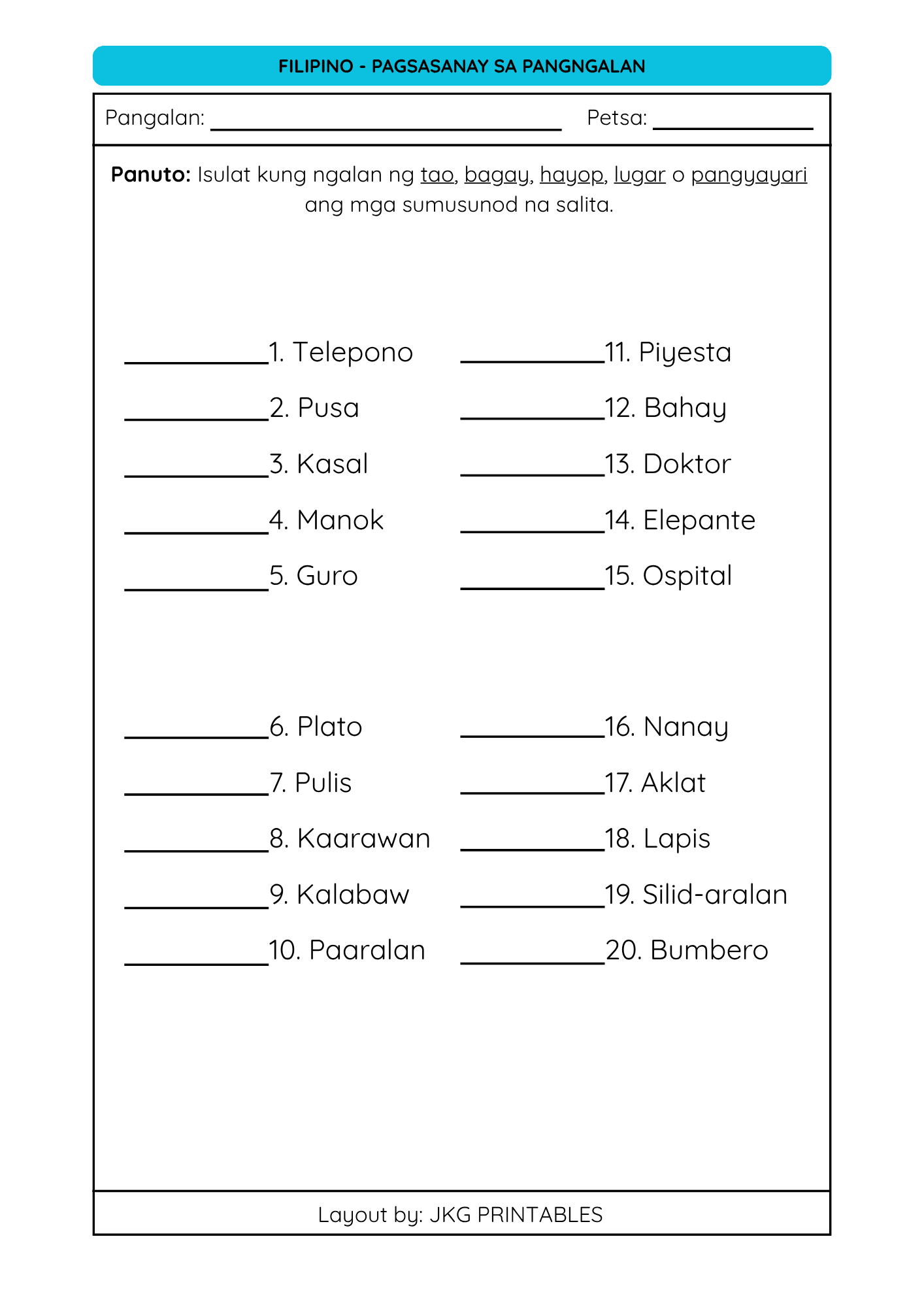Grade 3 Filipino Worksheet Filipino Worksheets English ESL