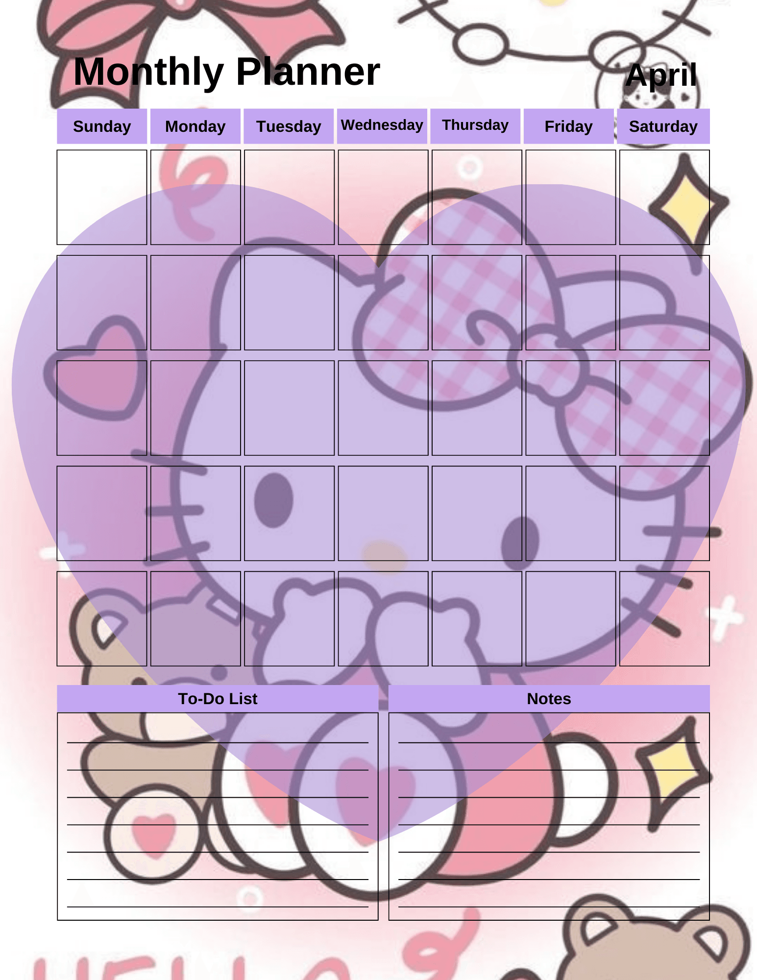 To Do List Printable Hello Kitty Free Coloring Pages Printable