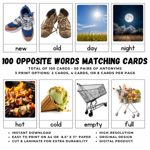 Opposite Picture Cards Free Printable Opposite Flashcards|| Opposite