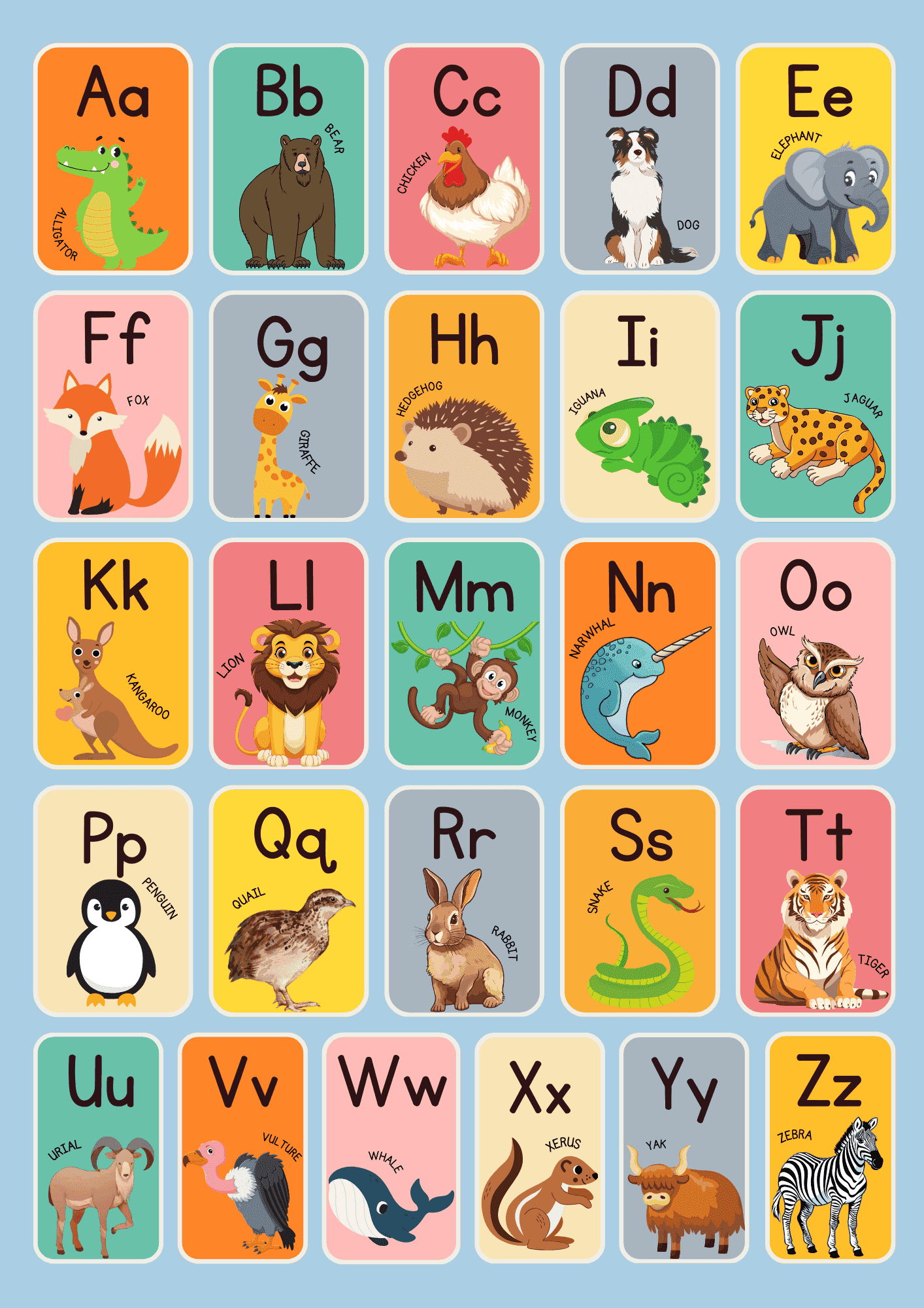 English Animal Alphabet Poster With Abcs Workbook Letters And Numbers