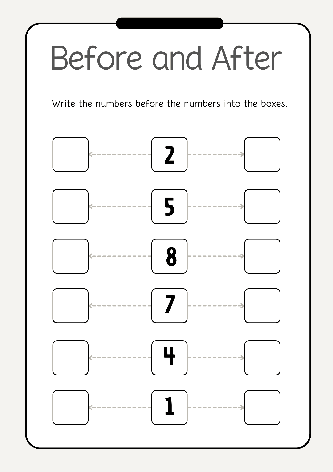 What Comes Before And After Number Worksheets