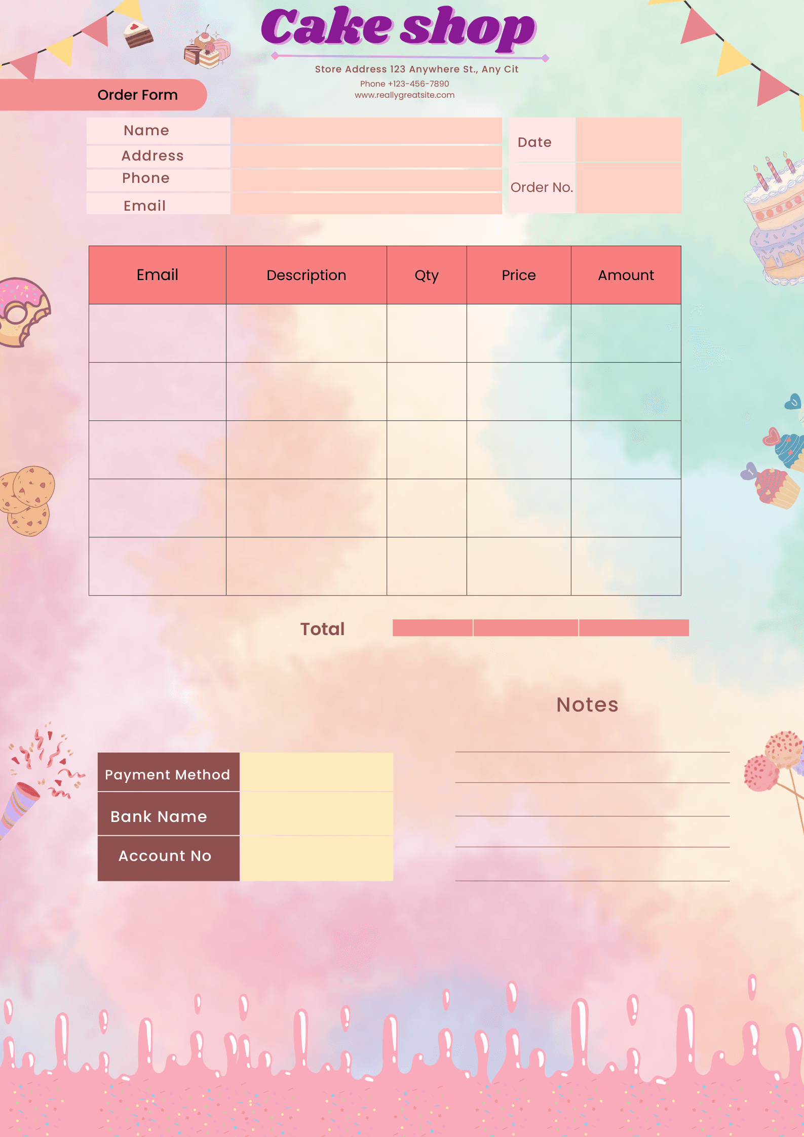 Cake Order Form Template