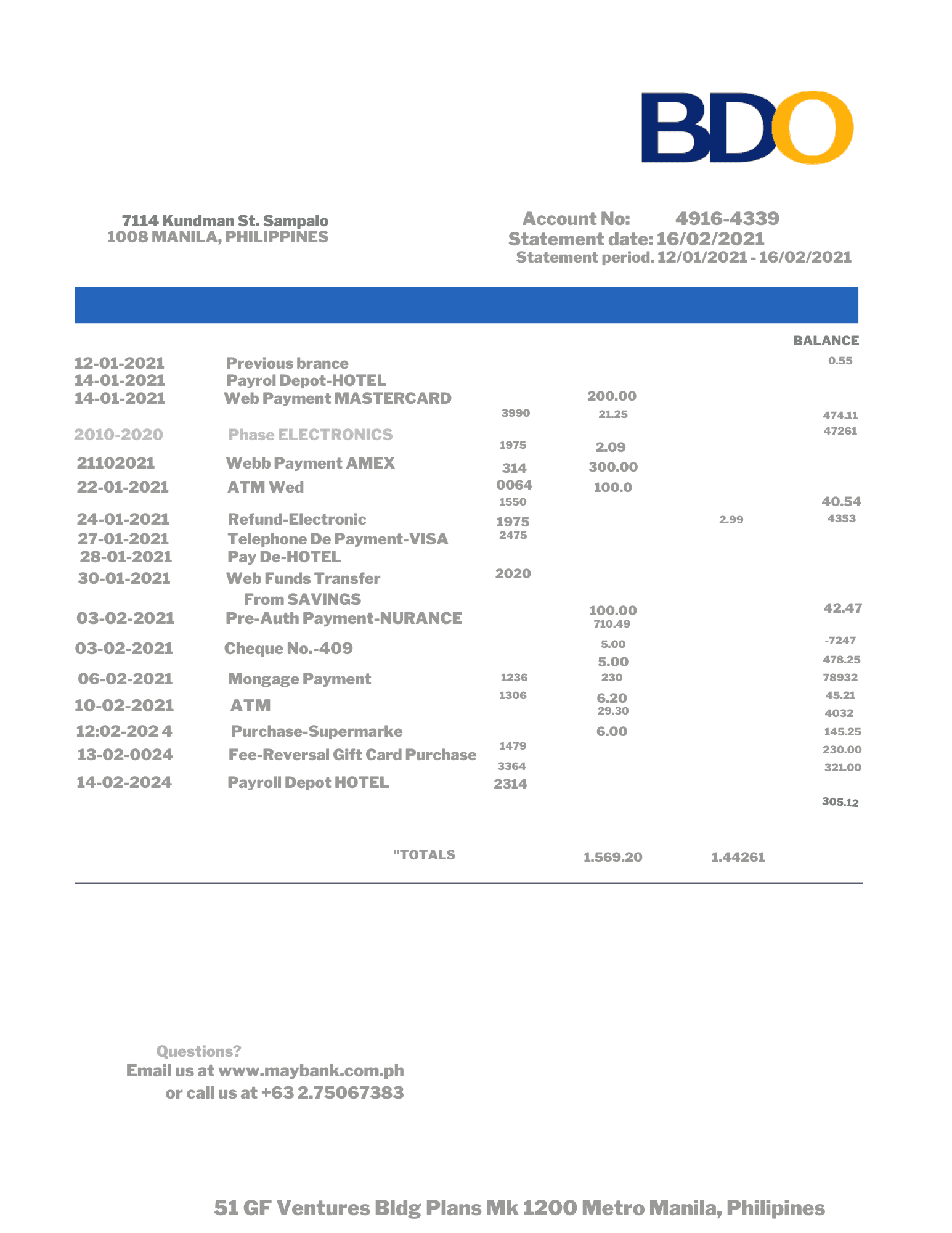Bank Statement Sample
