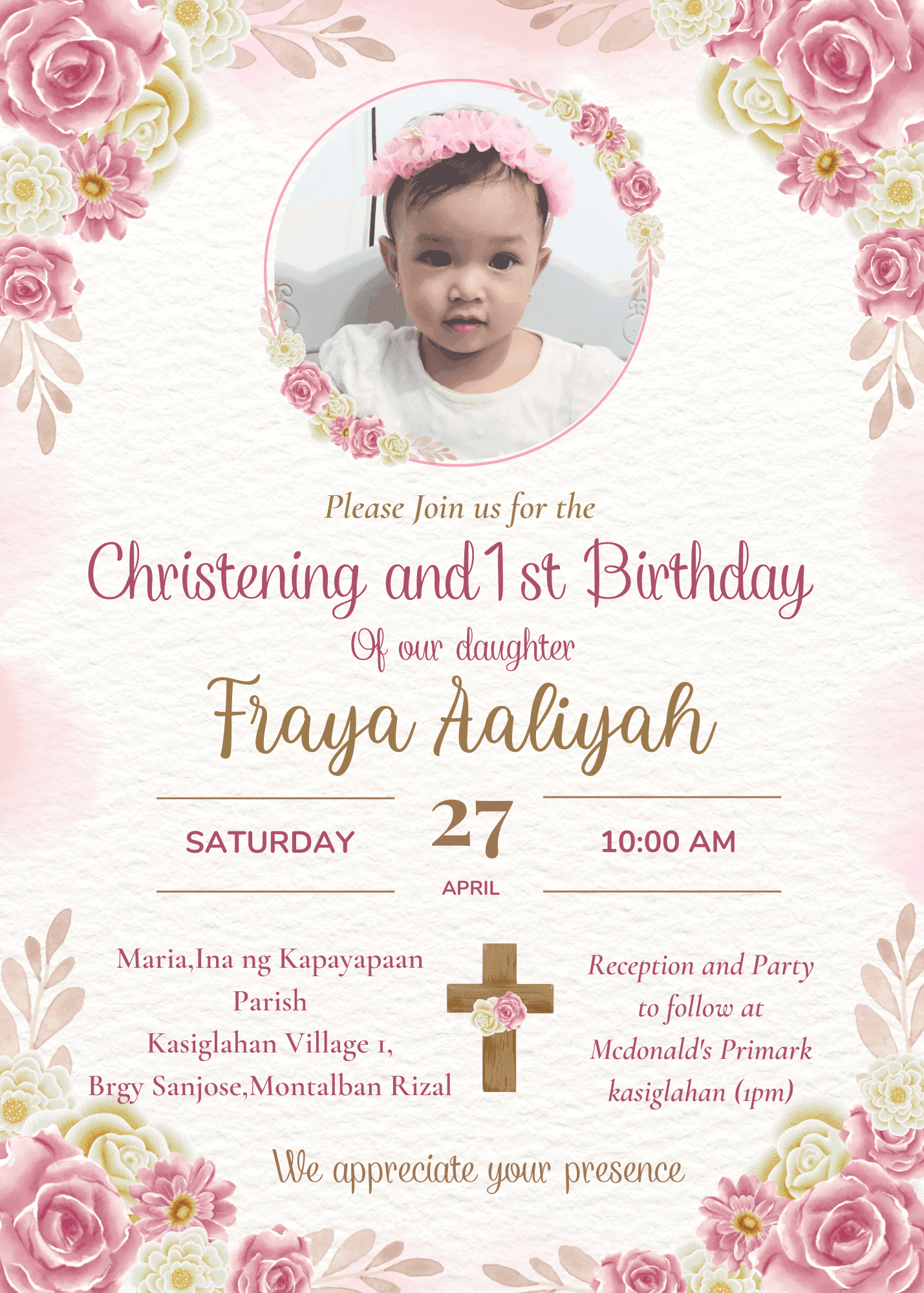 First Birthday And Christening Invitation Bear Baptism First Birthday