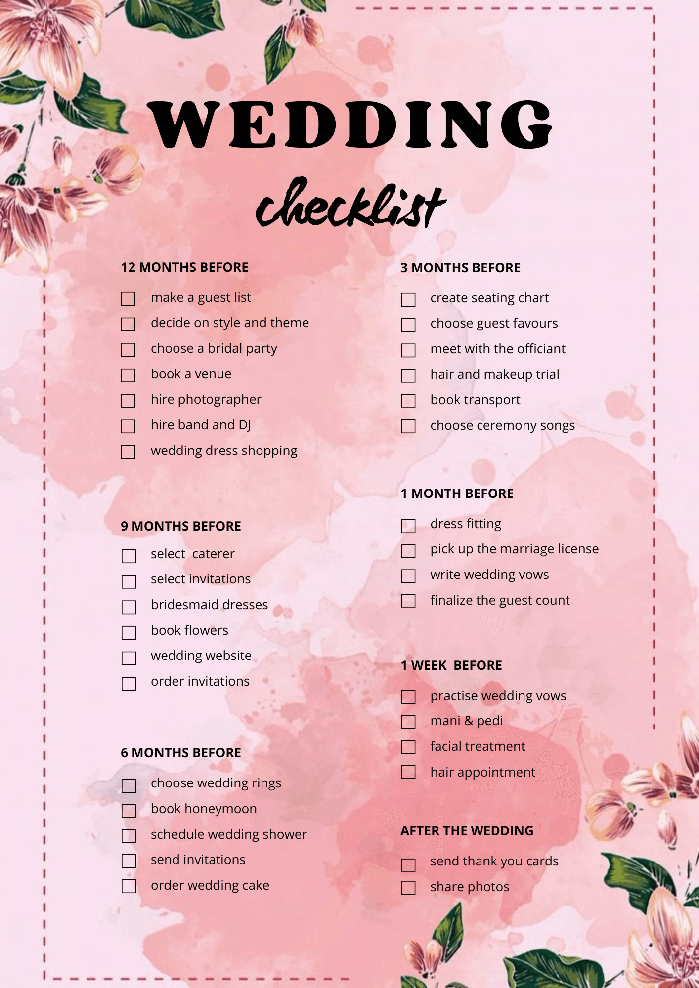 Printable Wedding Checklist By Month Wedding Registry Checklist