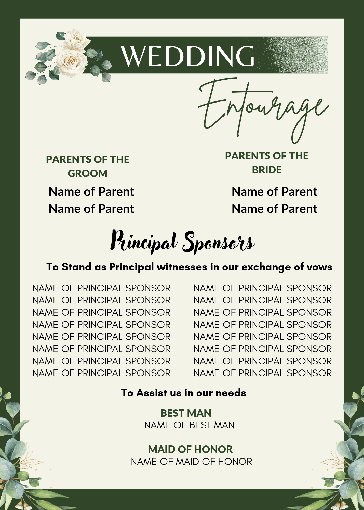 Principal Sponsors Wedding Invitation