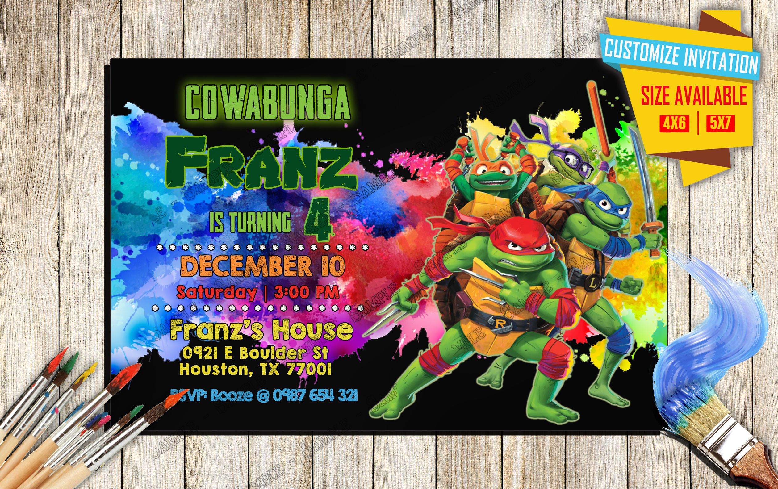 Ninja Turtle Personalized Invitations