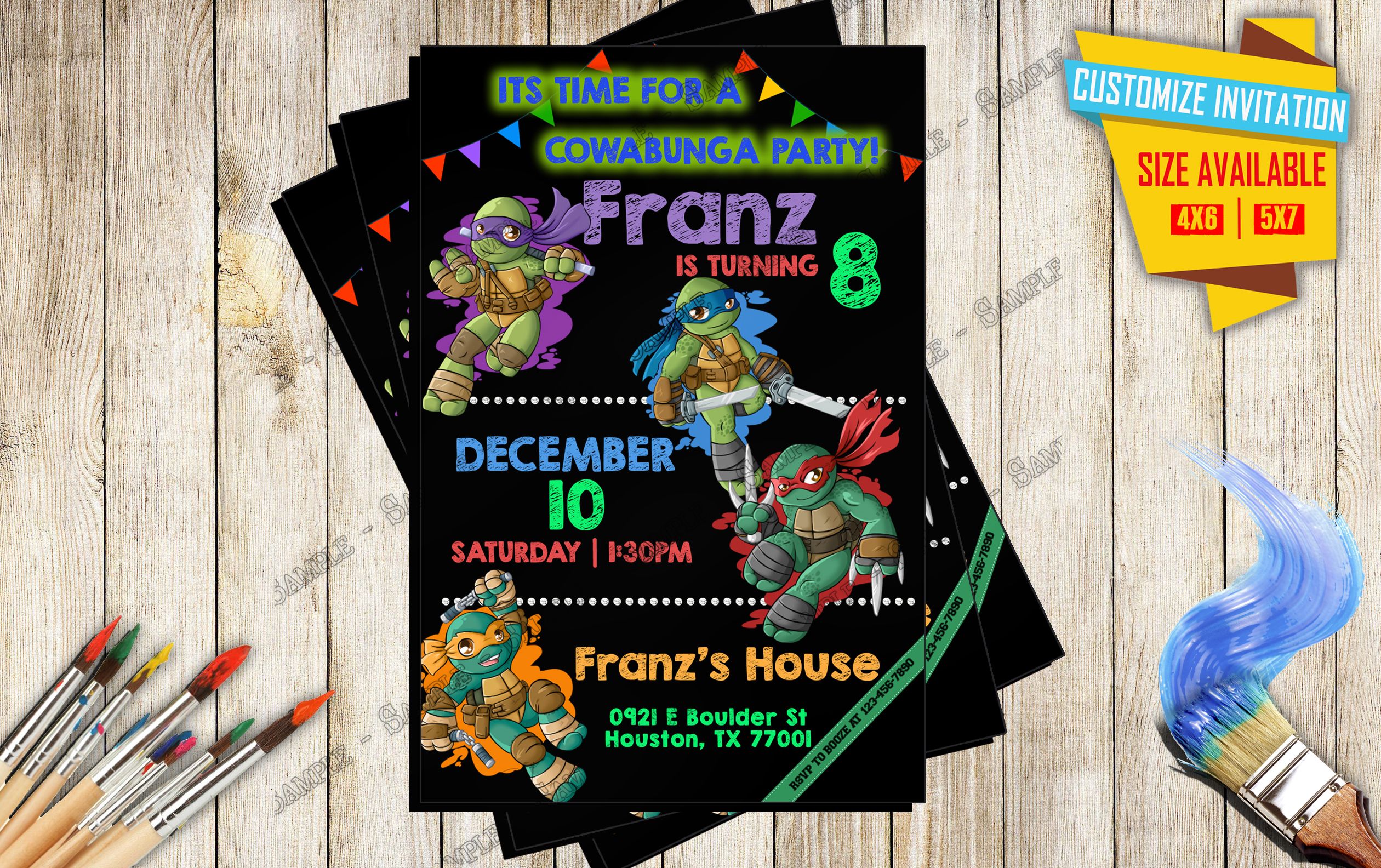 Ninja Turtles Invitations For Boys