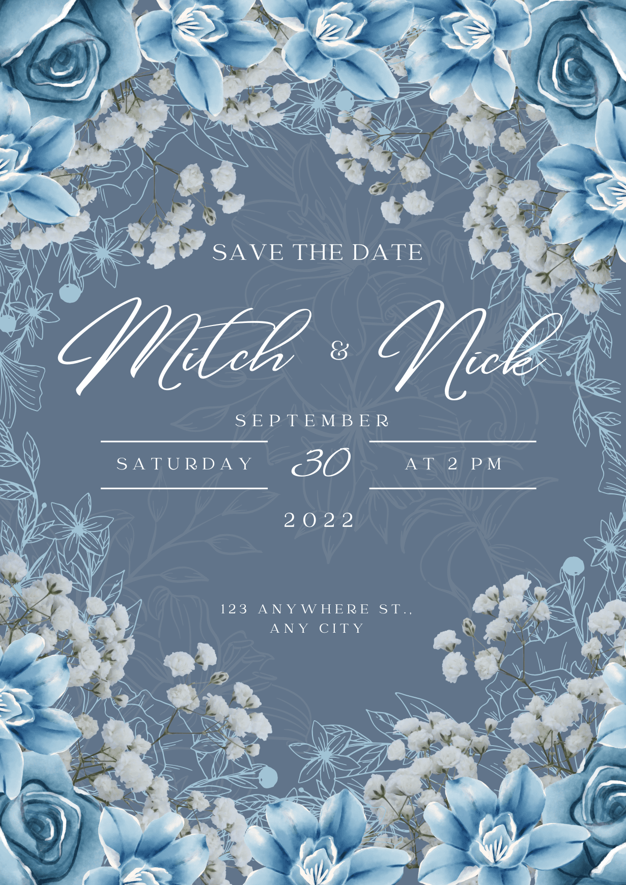 Modern Blue Wedding Invitations Modern Calligraphy Wedding Invitation