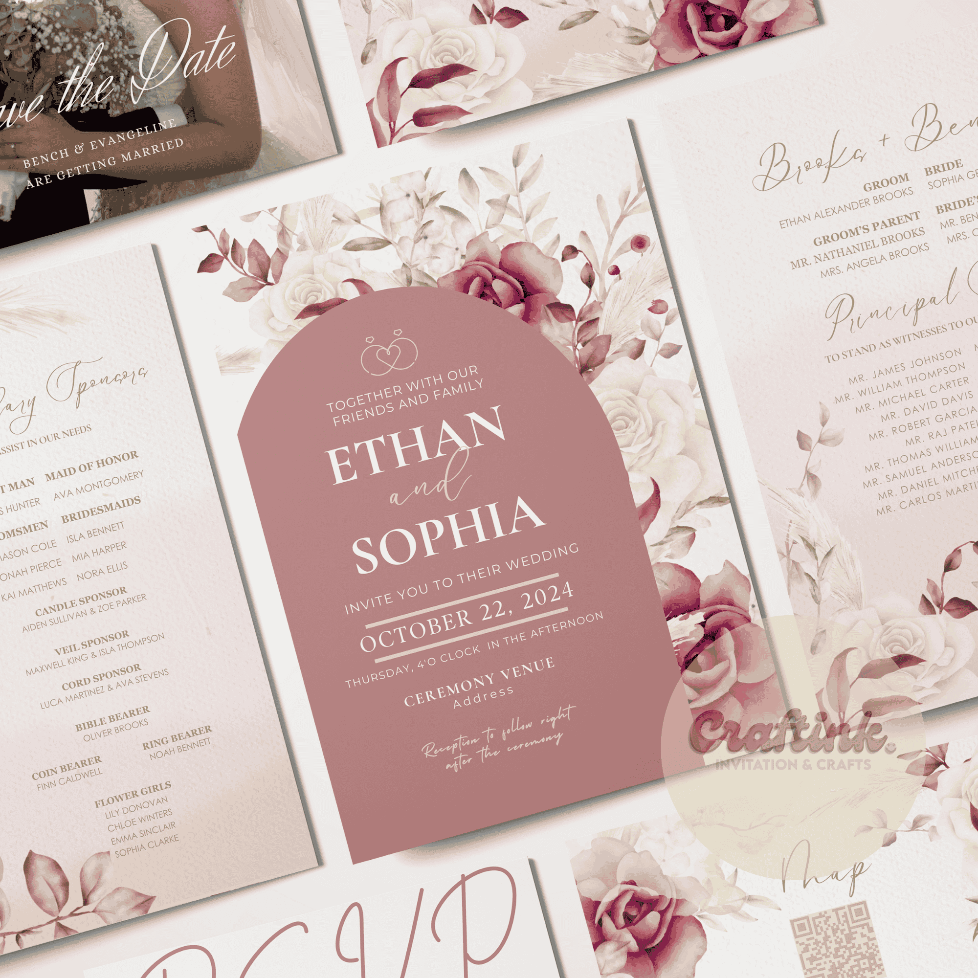 Vintage Rose Wedding Invitations Modern Elegant Wedding Invitation