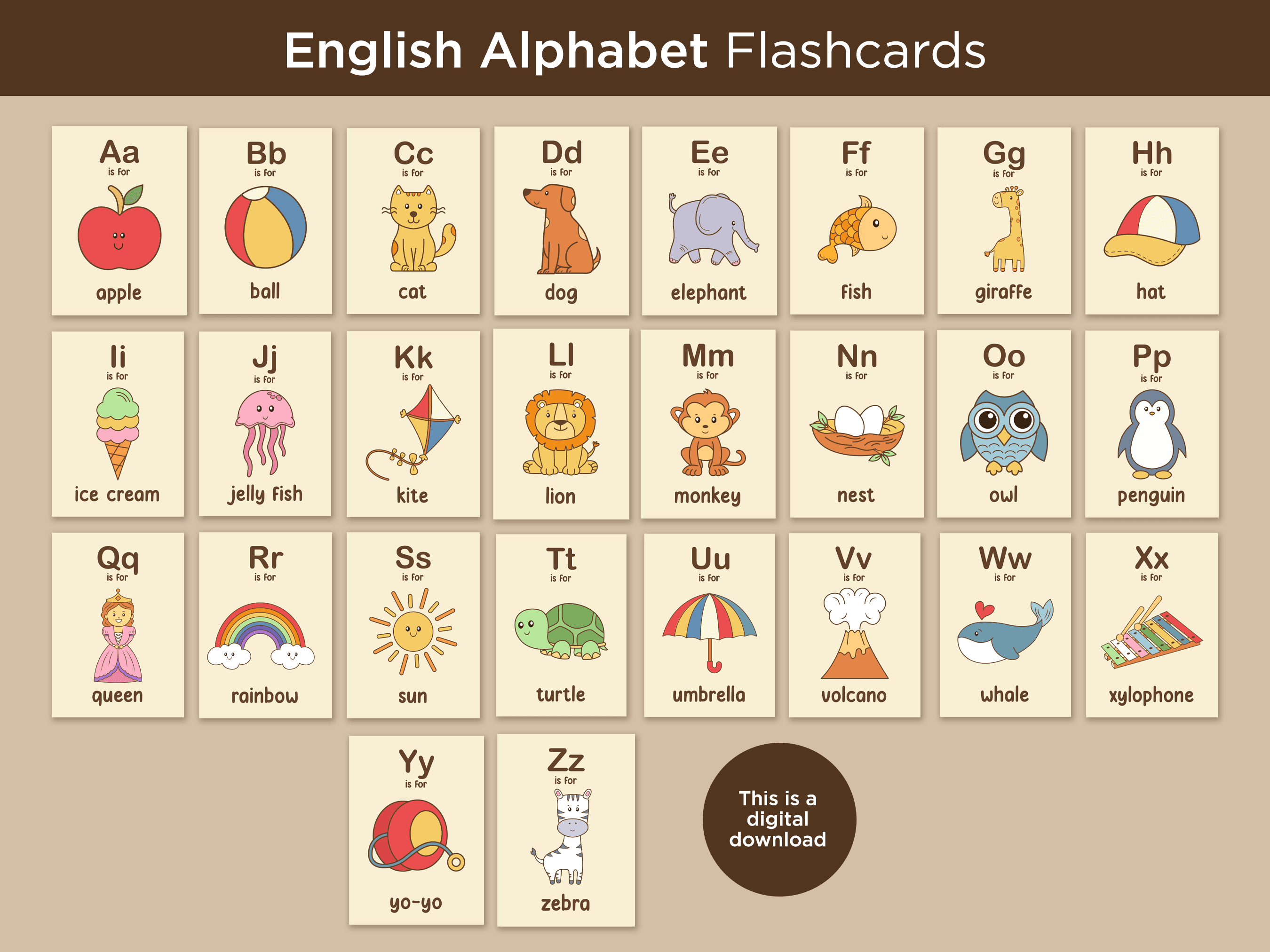 26 Pcs Alphabet Abc Flash Cards With Animal Masks 26 ABC Animal Mask ...