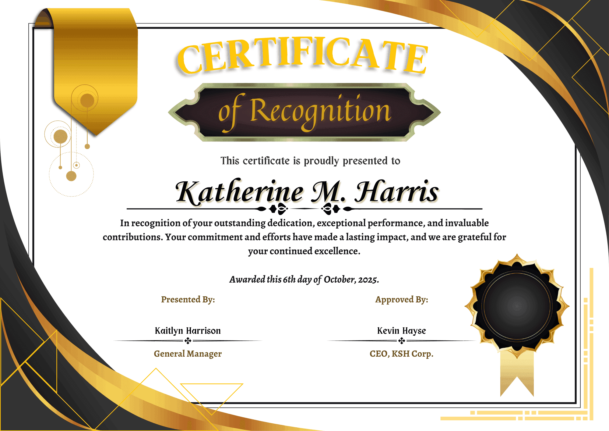 Certificate Of Recognition Background Design Formal And Elegant