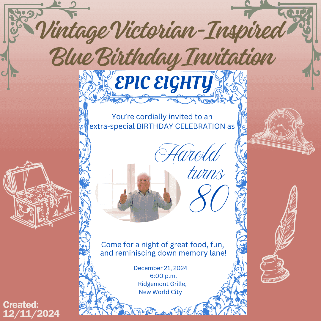 Victorian Theme Birthday Invitations