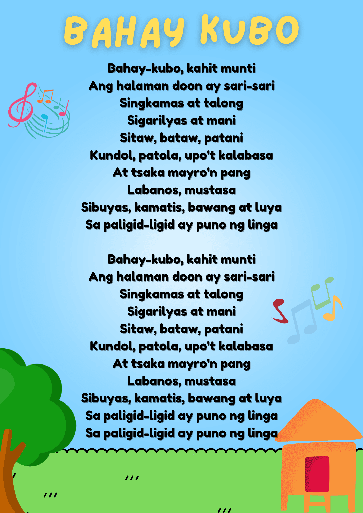 English Tagalog Bahay Kubo Lyrics Bahay Kubo | Children's Art