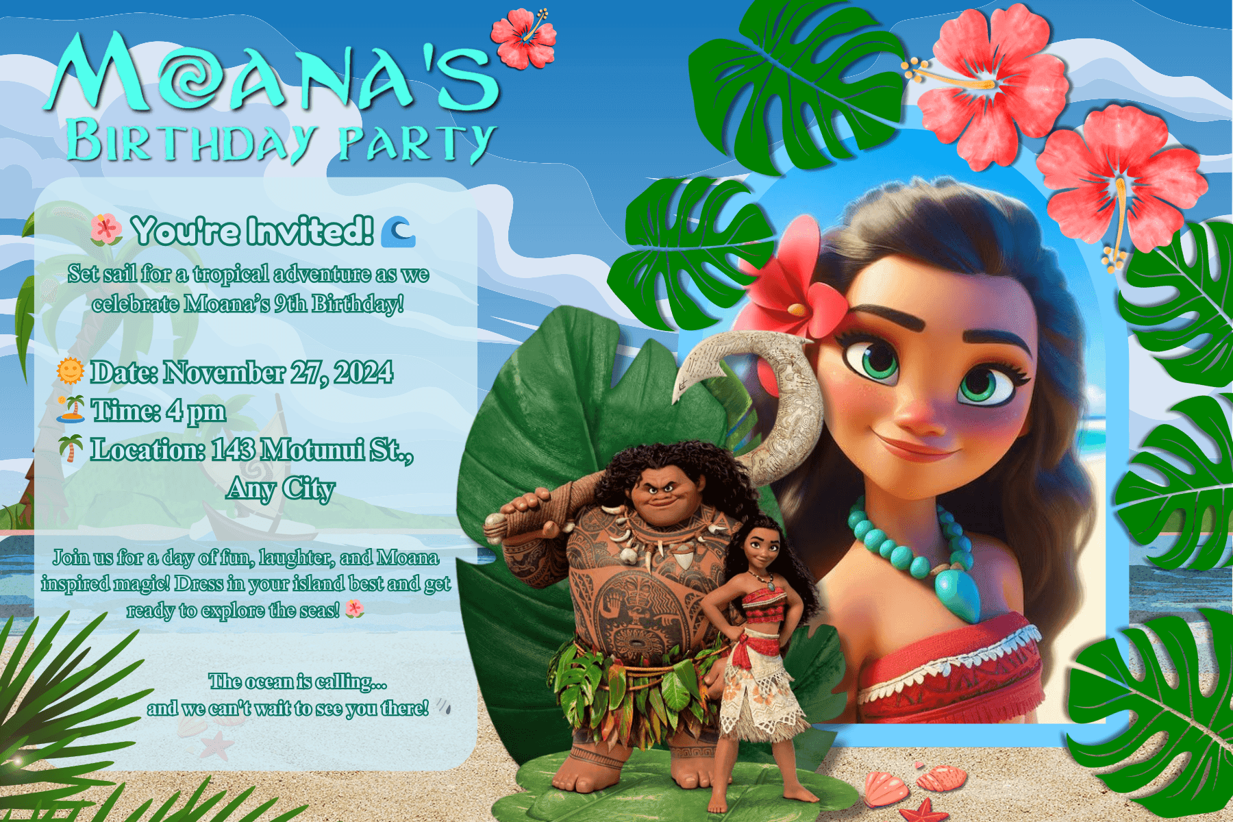 Moana Birthday Invitations 9th