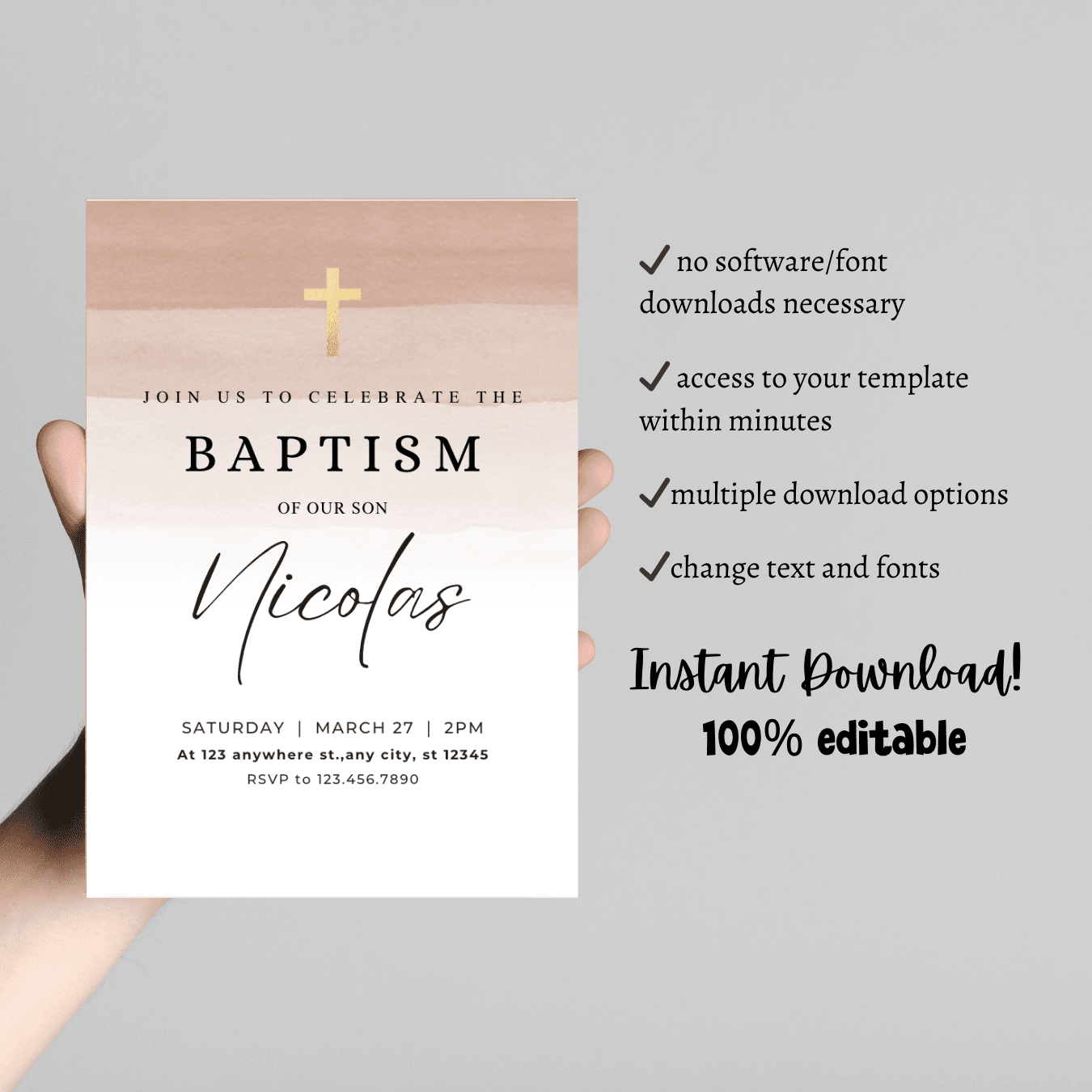 Adult Baptism Invitations Wording Editable Baptism Invitation