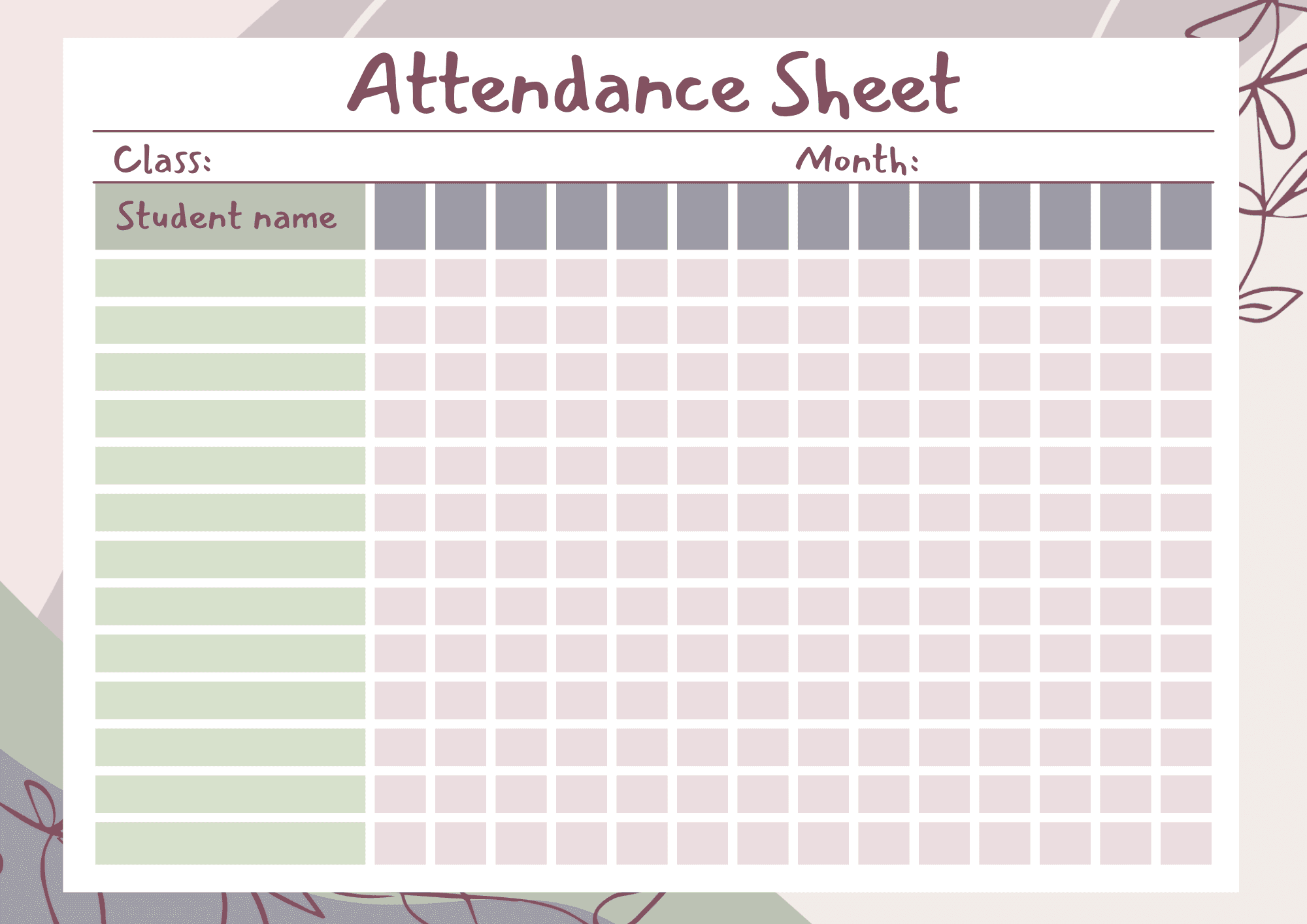 Attendance Sheet Template Free Simple Staff Attendance Sheet Template