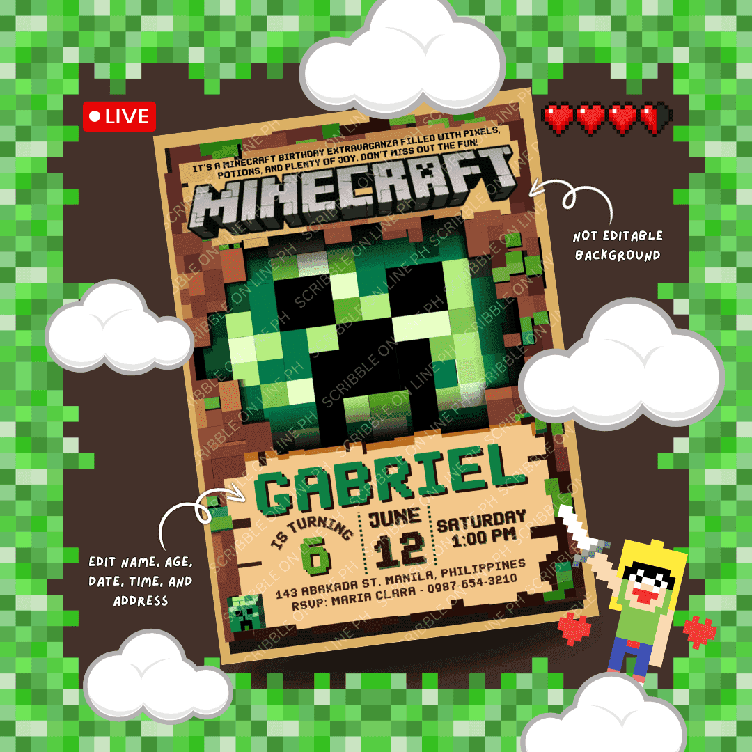 Minecraft Diy Printable Invitation