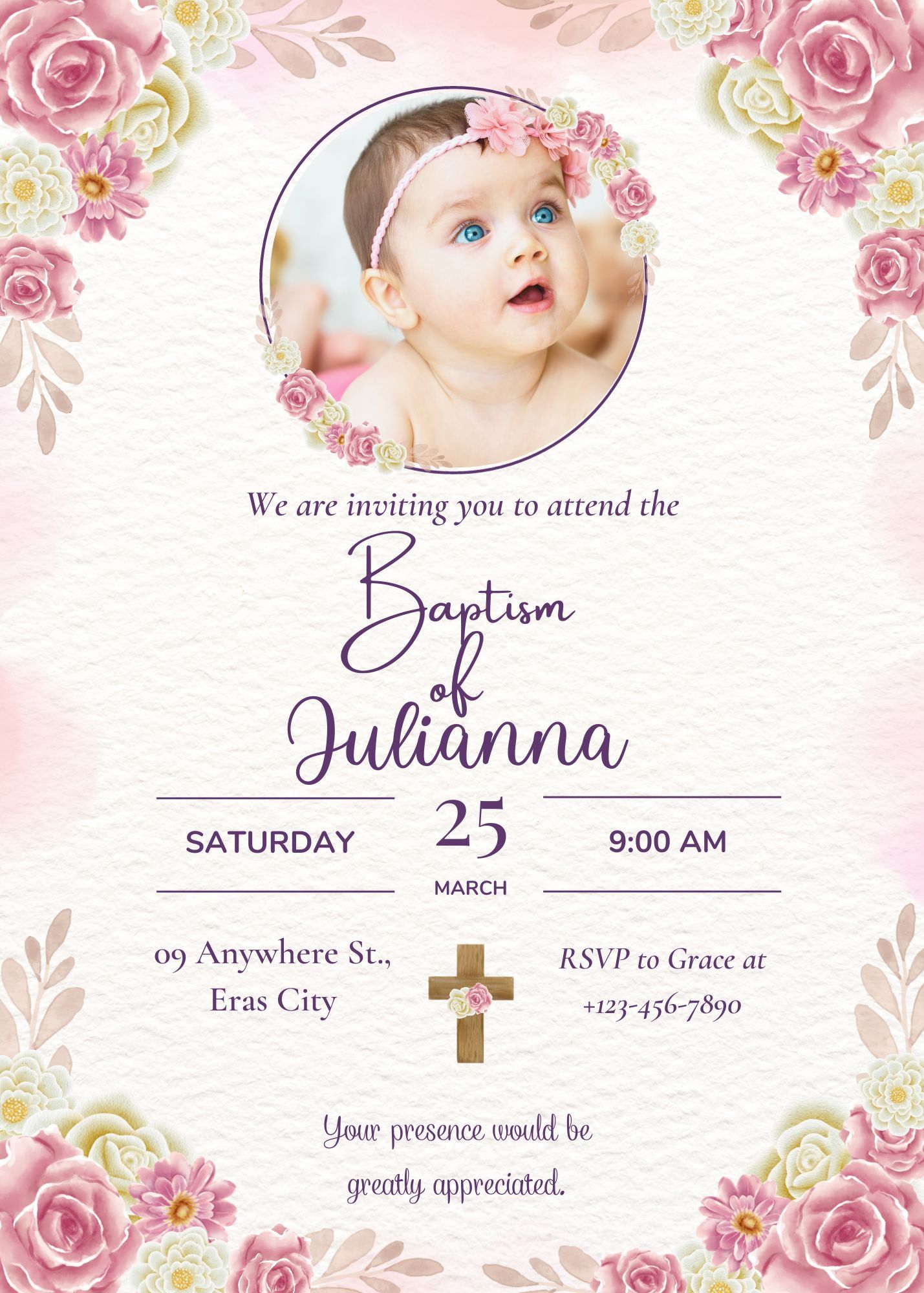 Pink Girl Baptism Invitation Pink And Gold Baptism Invitations