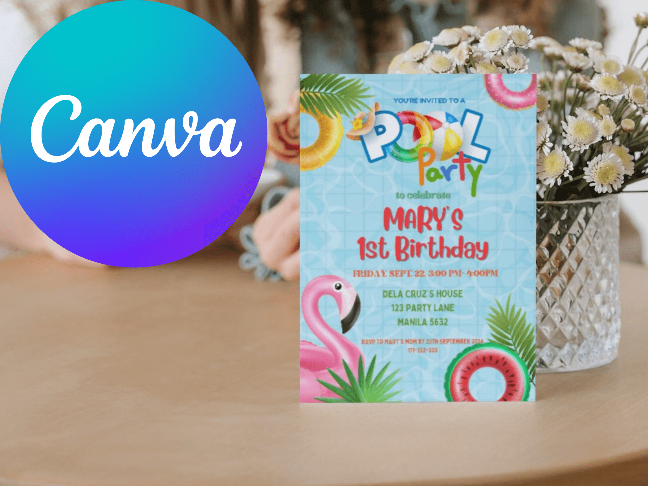 Swimming Pool Birthday Party Invitation Miley Beach & Pool Party