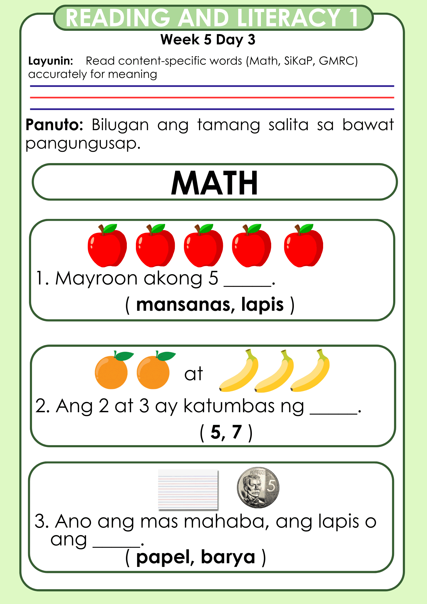 Grade 1 Math Worksheets Philippines Grade 1 Worksheets Quarter 3 Week