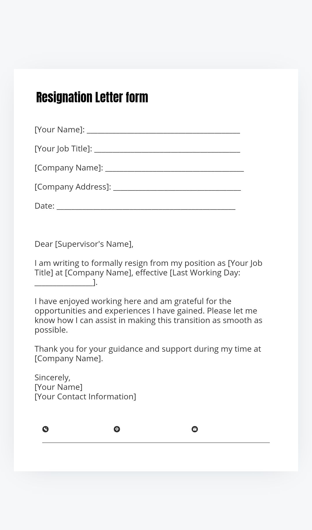 Letter Of Resignation Form