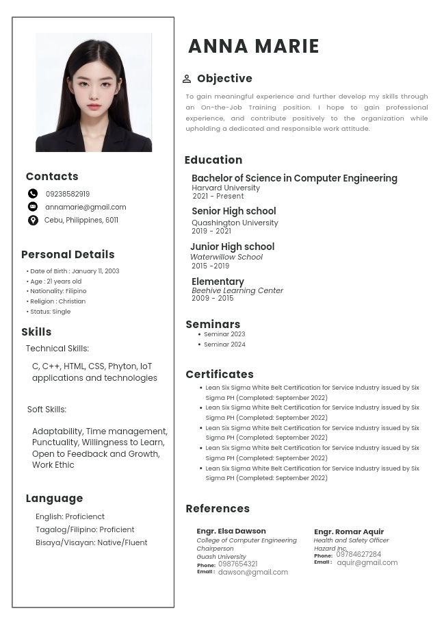 Resume Sample Format For Ojt 75 New Photography Of Resume Example With