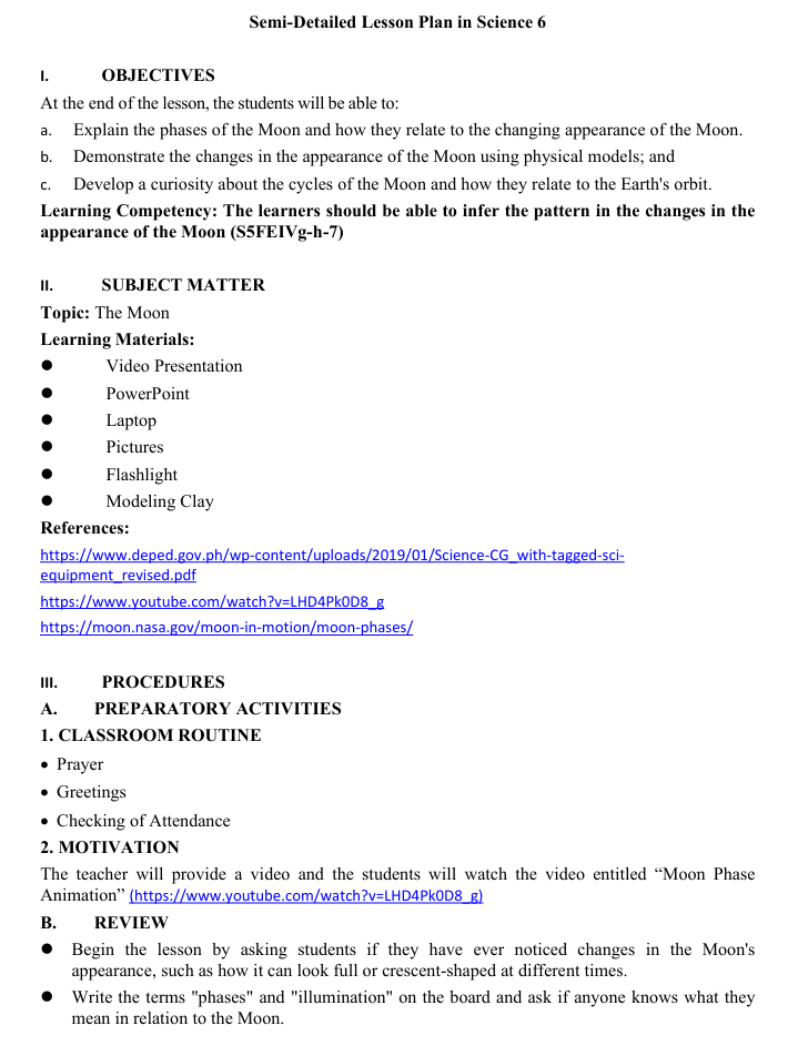 Semidetailed Lesson Plan